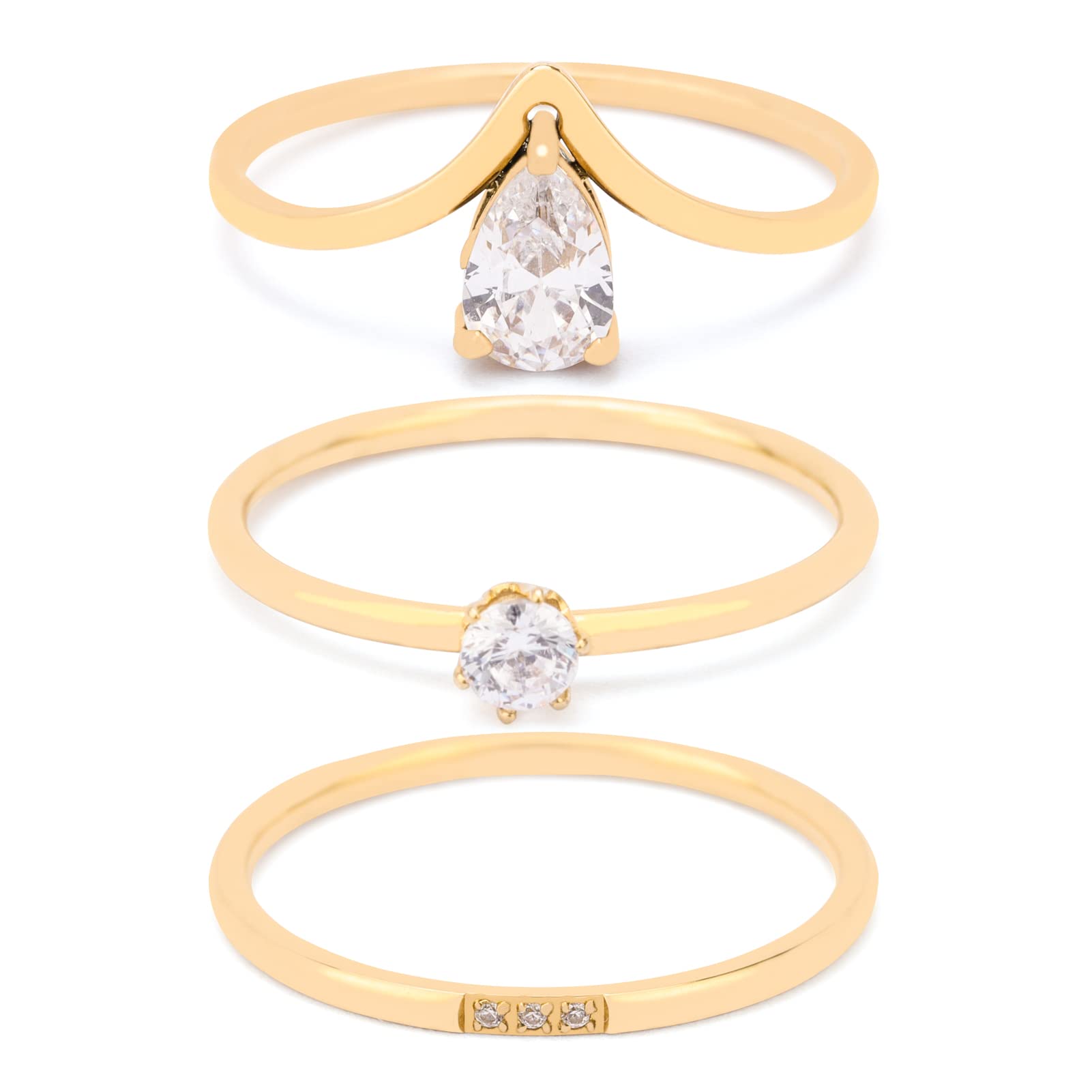 Joacii Gold Plated Pear Cut Shape Eternity Statement Band Rings Stackable Cubic Zircon Infinity Promise Ring Set for Her Comfort Fit Size 8