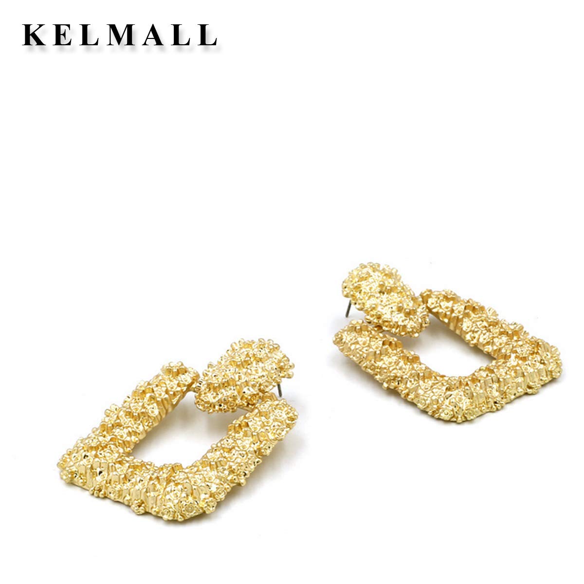 Gold Square Geometric Dangle Earrings, Fashion Statement Drop Earrings for Women KELMALL COLLECTION