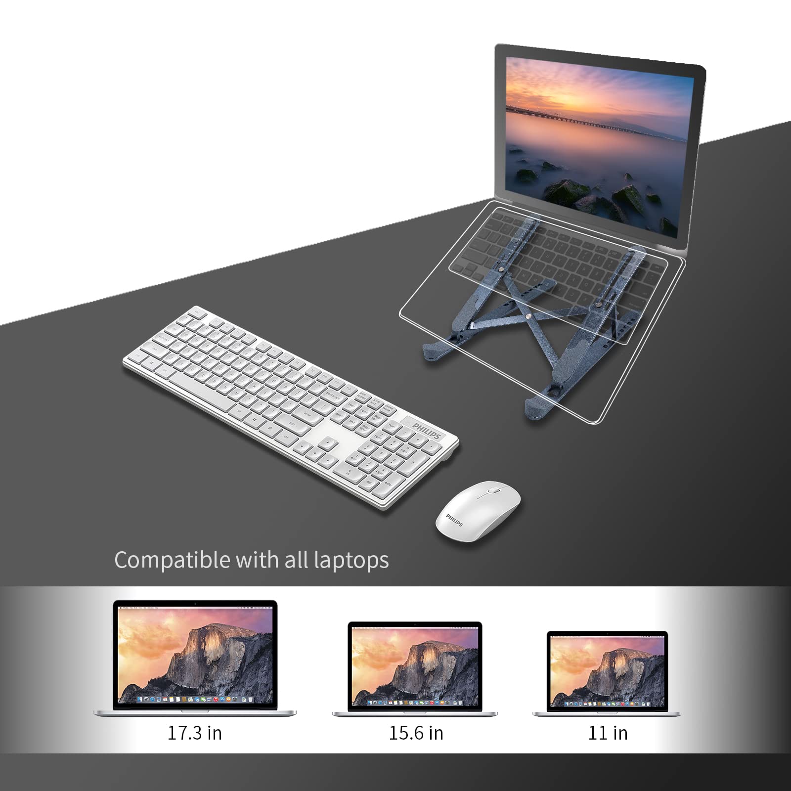 KingAcc Adjustable Portable Aluminum Laptop Holder, Foldable Computer Stand, Computer Riser Compatible with 10 to 15.6β Notebook Computers for Air, Pro, Dell, HP