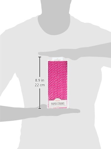 Ginger Ray ES-102 Polka Dot Paper Party/Wedding Straws Hot, Pink, 19.5 cm