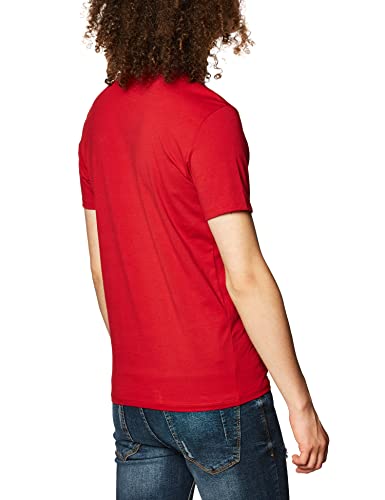 GUESS Men's Essentials Short Sleeve Pima Embroided Logo Crew, Chili Red, Large