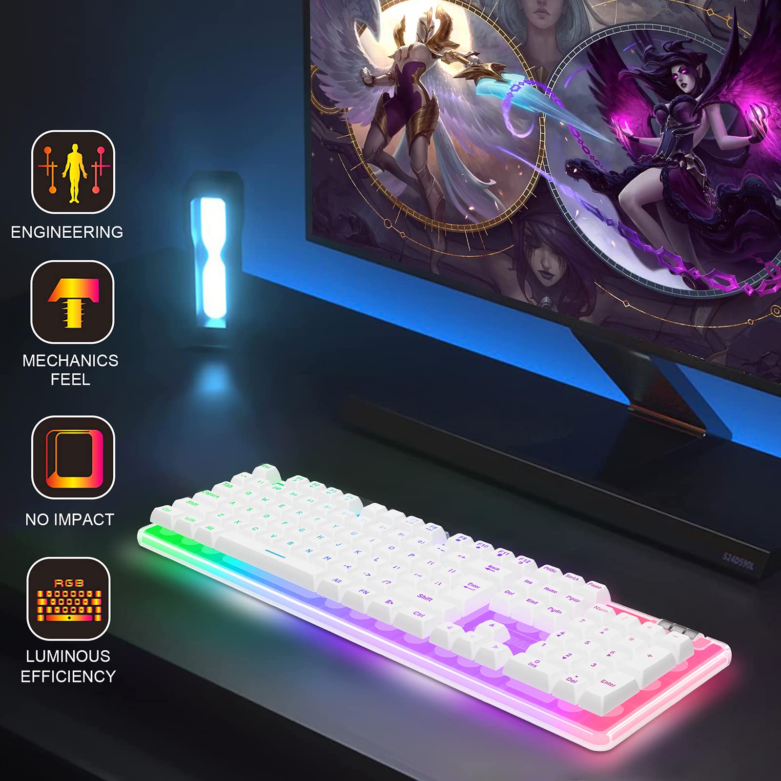 KOLMAX K10 Wireless Gaming Keyboard and Mouse Combo,Rechargeable 2.4G Transparent RGB Backlit Mechanical Feel Keyboard with PBT Keycap,Ergonomic Wireless Office Keyboard Mouse Set for PC Mac Win
