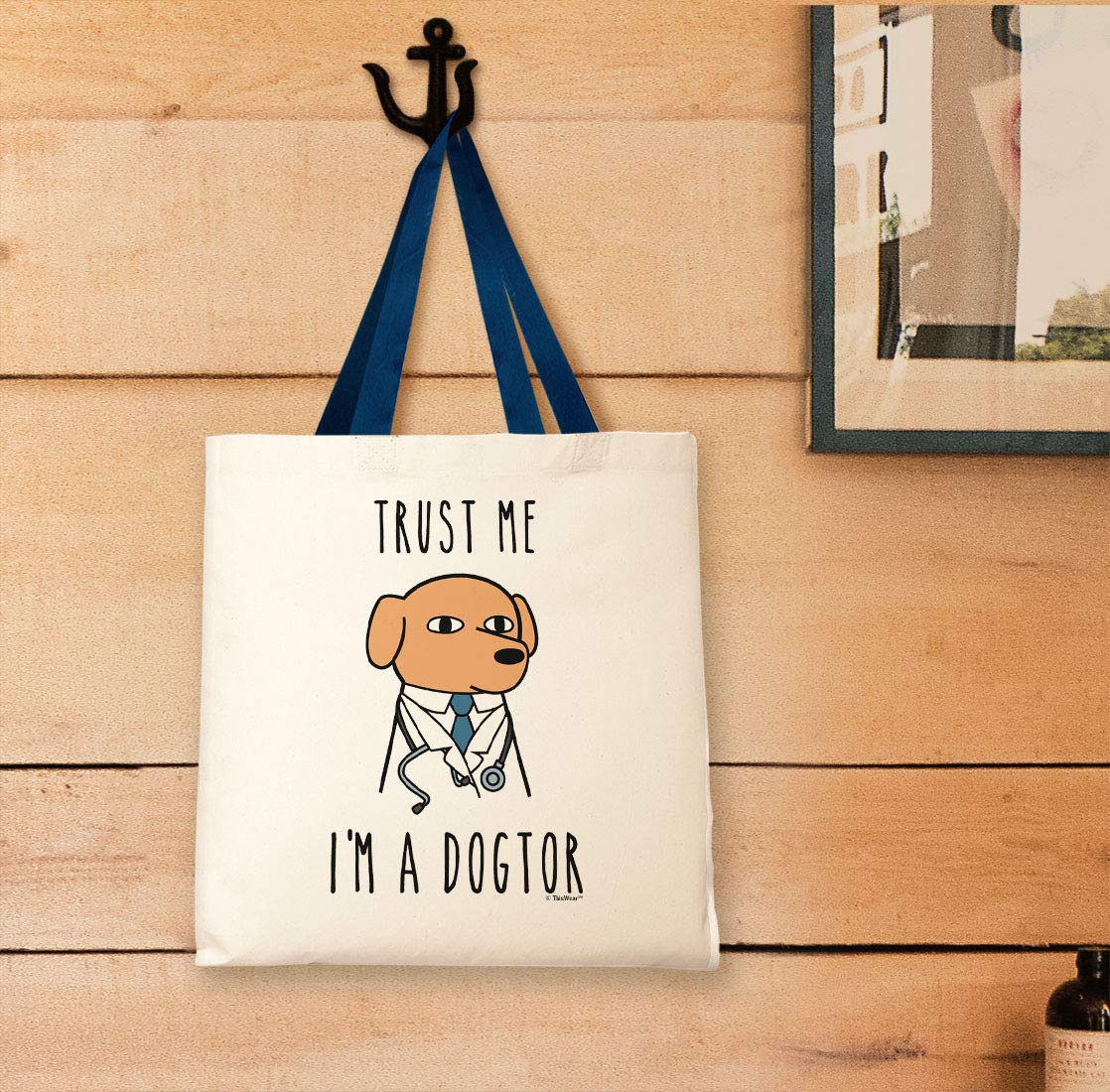 Gifts for Veterinarians Trust Me I'm a Dogtor Veterinarian Gifts for Men Navy Handle Canvas Tote Bag