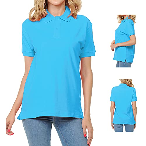 FRESH TEE Women's Adult Unisex 100% Cotton Classic Fit Polo Shirt Short Sleeve for Daily Work School Uniform (Large, Sky Blue)