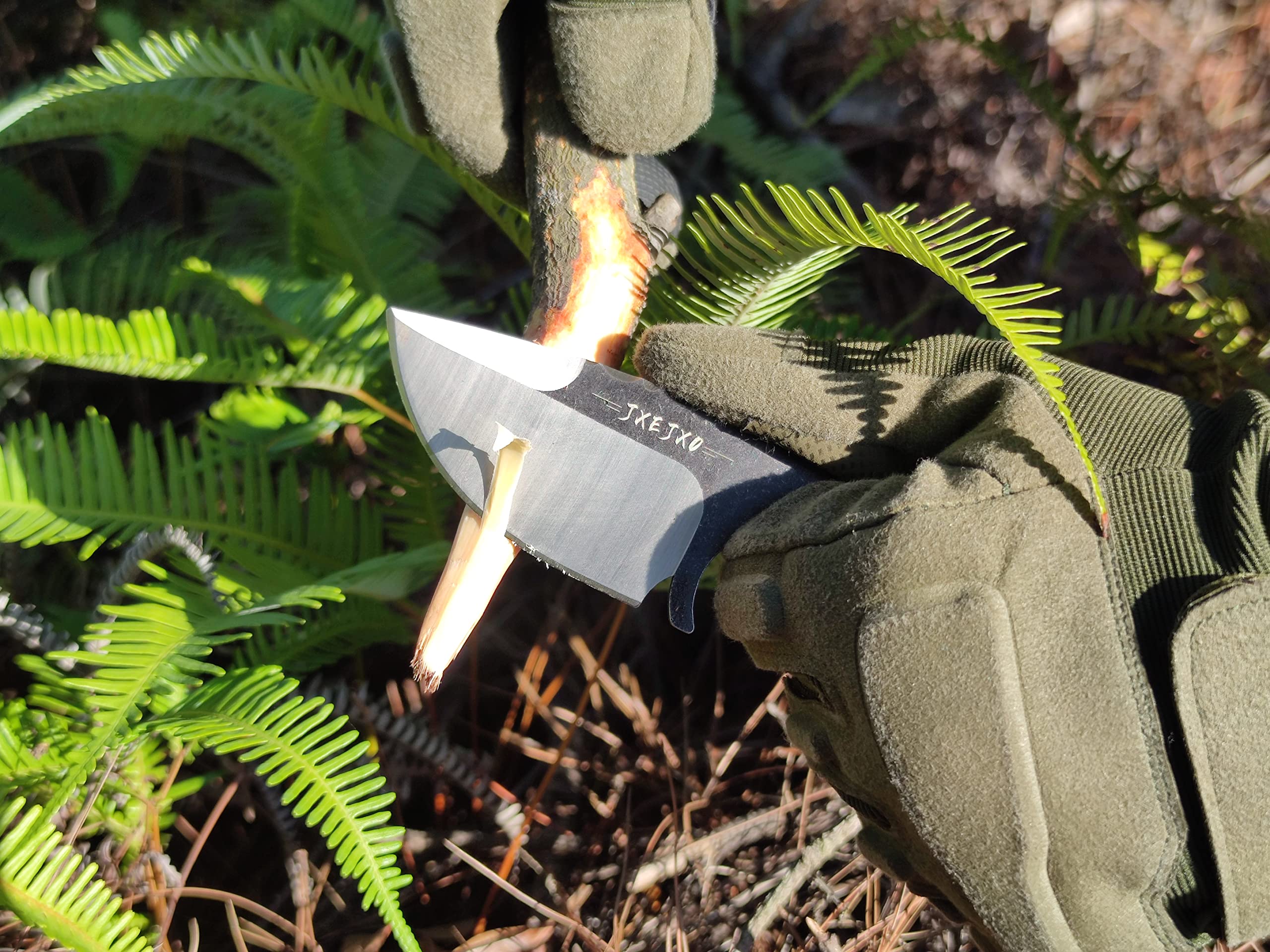 JXE JXO Fixed Blade Outdoor Knife with Sheath, Full Tang Cleaver Hunting Field Knife, Survival Knife with Red Wood Handle