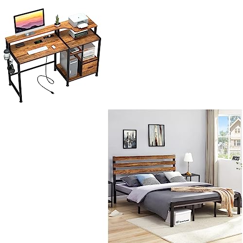 GreenForest Bundles of Bed Frame and Computer Desk