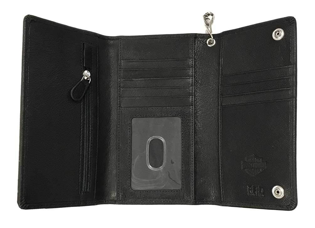 Harley-Davidson Men's Eagle Embossed Biker Tri-Fold Tall Leather Wallet - Black