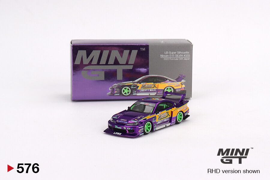 True Scale Miniatures Model Car Compatible with Nissan S15 Silvia LB-Super Silhouette #555 2022 Formula Drift Japan (Chrome Purple) Limited Edition 1/64 Diecast Model Car MGT00576