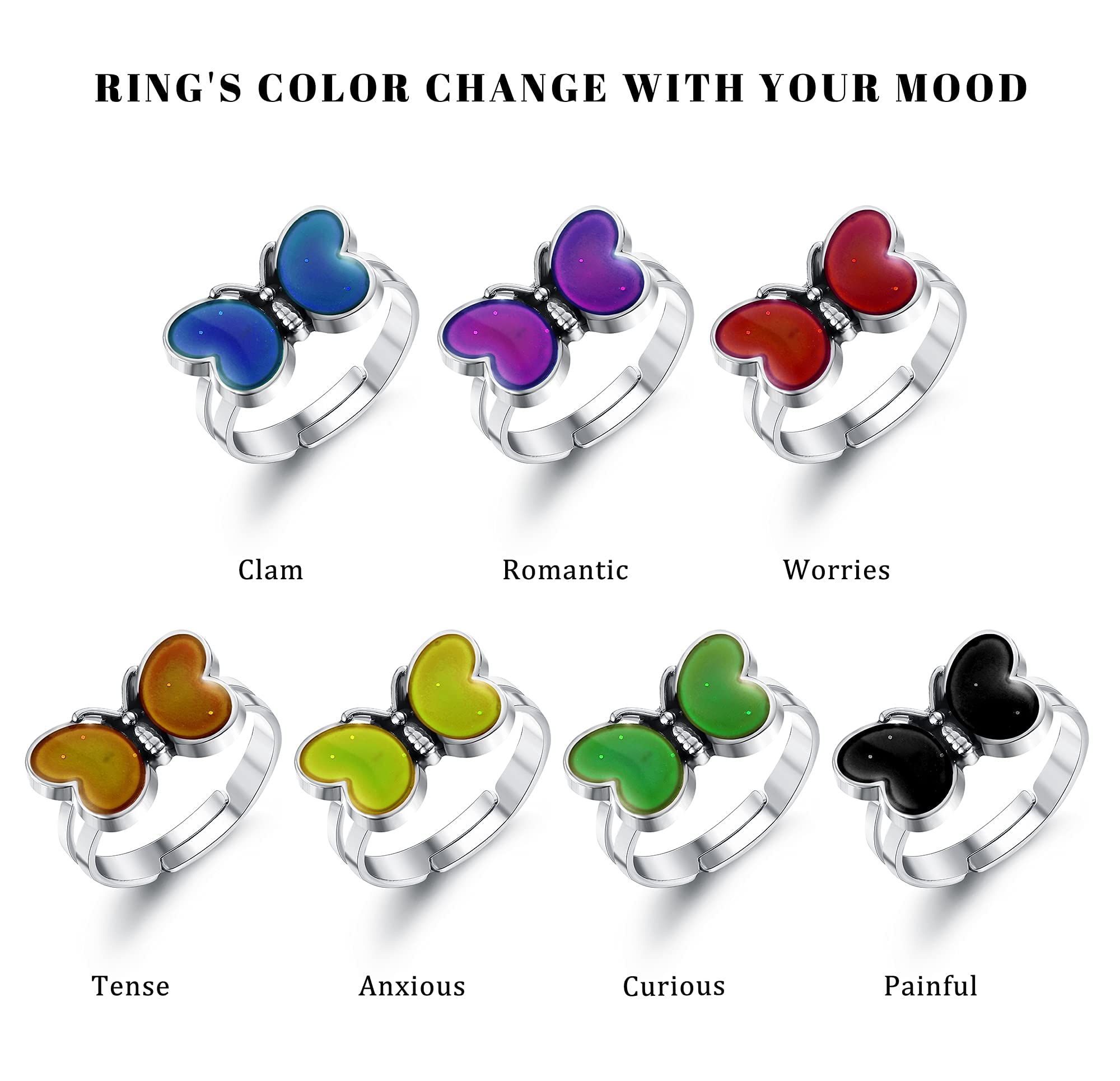 Jstyle 12Pcs Adjustable Mood Rings for Women Mixed Color Changing Mood Rings Temperature Finger Ring for Halloween