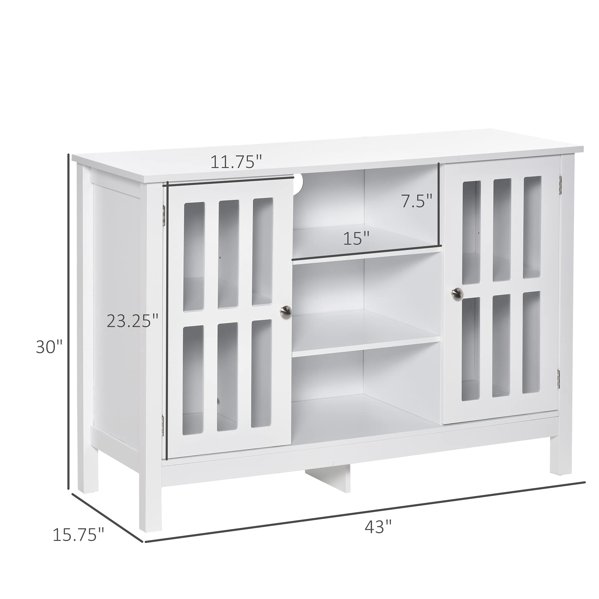 HOMCOM Sideboard, Buffet Cabinet, Coffee Bar Cabinet, Kitchen Cabinet with Storage Shelves, Slatted Framed Doors and Cable Management for Living Room, White