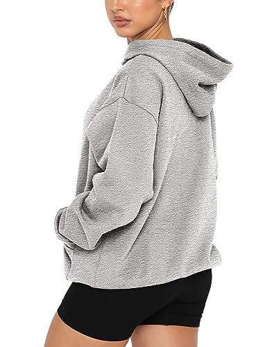TICTICMIMI Women's Casual Oversized Hoodies Sweatshirts Fleece Long Sleeve Tops Cute Loose Y2K Pullover with Pocket Grey