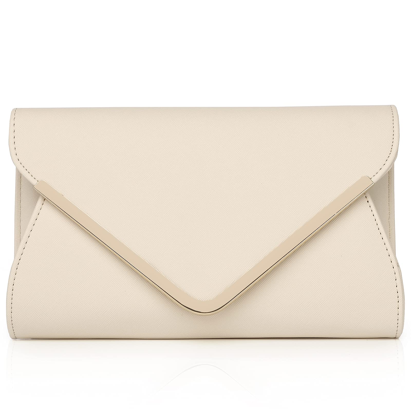 GESU Womens Faux Leather Envelope Clutch Bag Evening Handbag Shoulder Bag Wristlet Dress Purse,Large,Beige.