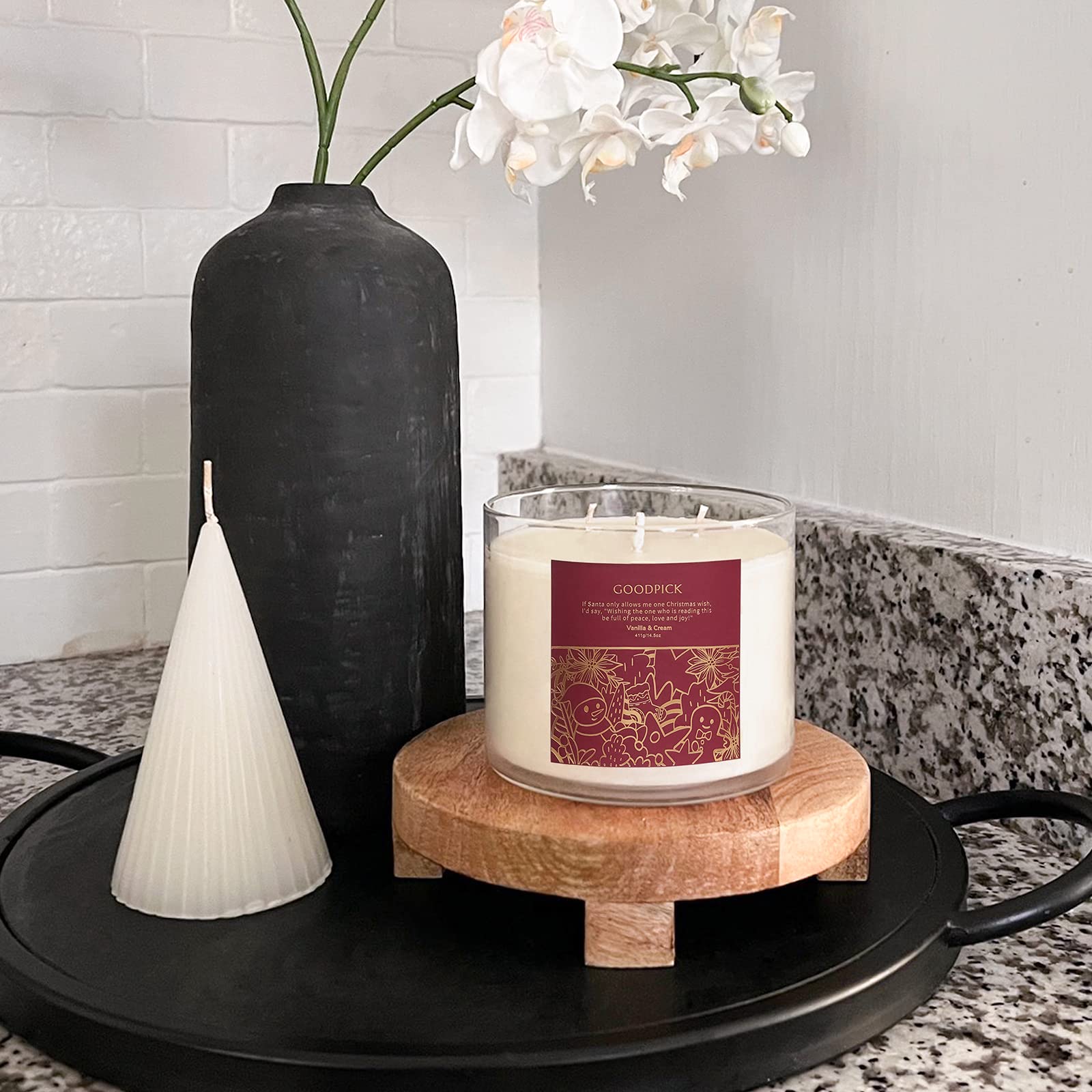 Goodpick Vanilla Scented Candles, Strong Scented Soy Candles Gifts for Women, Large Scentsational Candles, 3 Wick Candles, 14.5 Oz, Includes Lid