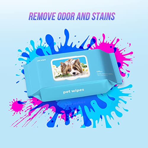 WHOMASS Pet Wipes for Dog and Cat,6" x 8“ Standard Cleans Ears,Face,Paws,Butt,Body and Eye-Multipurpose Grooming Wipes (100 Count)