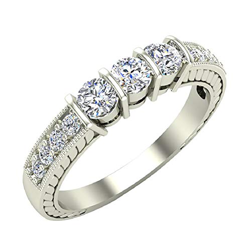 Glitz Design Three stone ring diamond vintage rings for women Past Present Future Anniversary Style 1/2 ct tw 14K White Gold (G, SI) (RS 5.5)