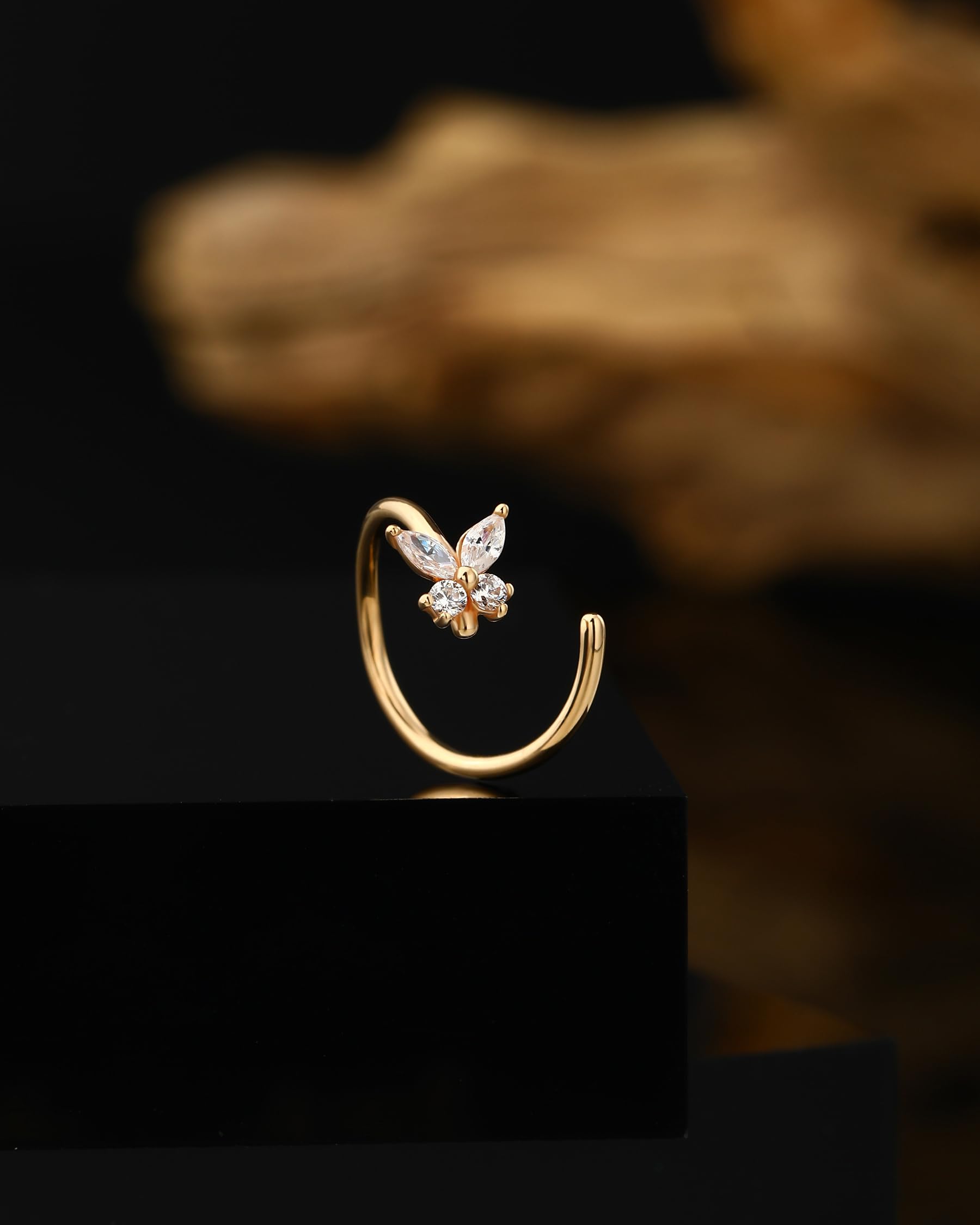 Jewseen 14K Solid Gold Nose Rings Hoop 18G 20G Nose Ring Butterfly Thin Nose Piercings Nose Piercing Jewelry for Women