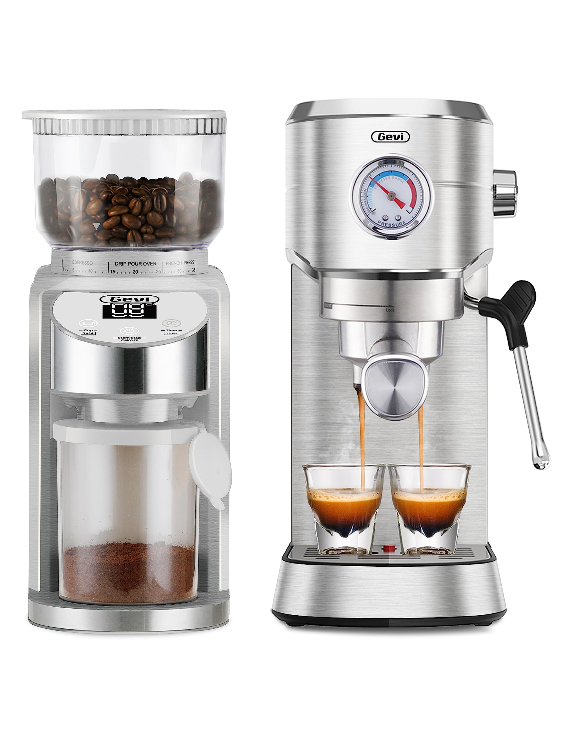 Gevi 20 Bar Professional Espresso Coffee Machine with Milk Frother/Steam Wand for Espresso, Latte and Cappuccino, with 35 Precise Grind Settings Burr Coffee Grinder