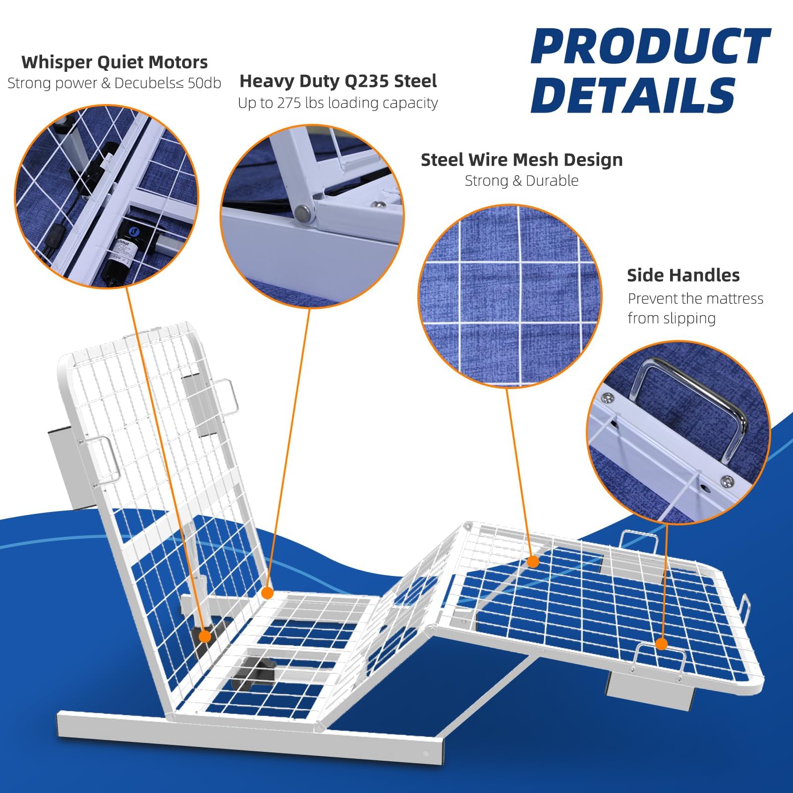 Twin Adjustable Bed Frame with Head and Foot Incline, No Legs, Electric Bed Frame with Wired Controller- Place it on Your existing Bed - Adjustable Bed for Seniors, Elderly & Handicap, Homecare Bed