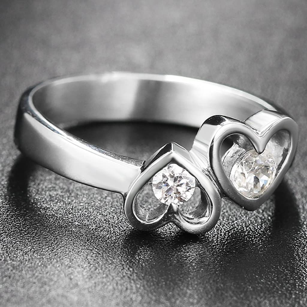 Jude Jewelers Stainless Steel Double Linked Hearts Promise Statement Wedding Anniversray Holiday Ring (Silver, 11)