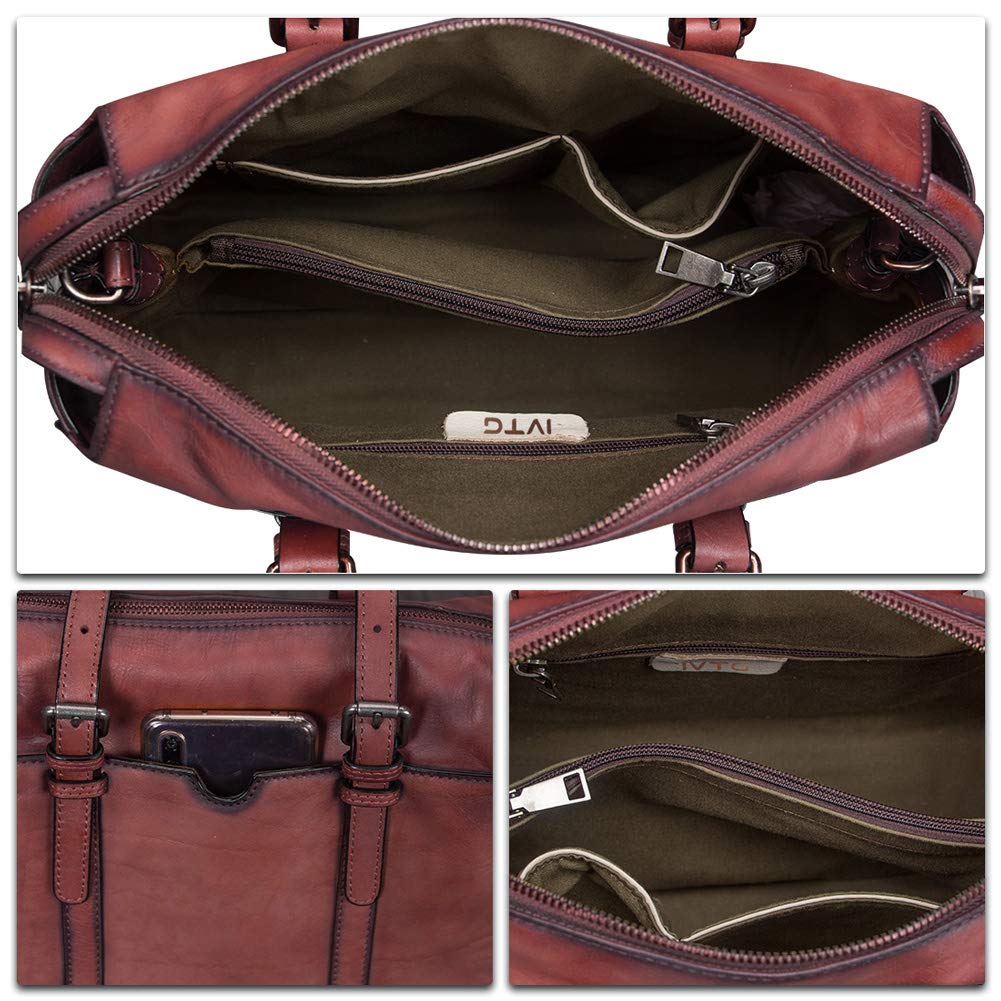 IVTG Genuine Leather Handbag for Women Vintage Handmade Top Handle Bag Crossbody Satchel (Coffee)