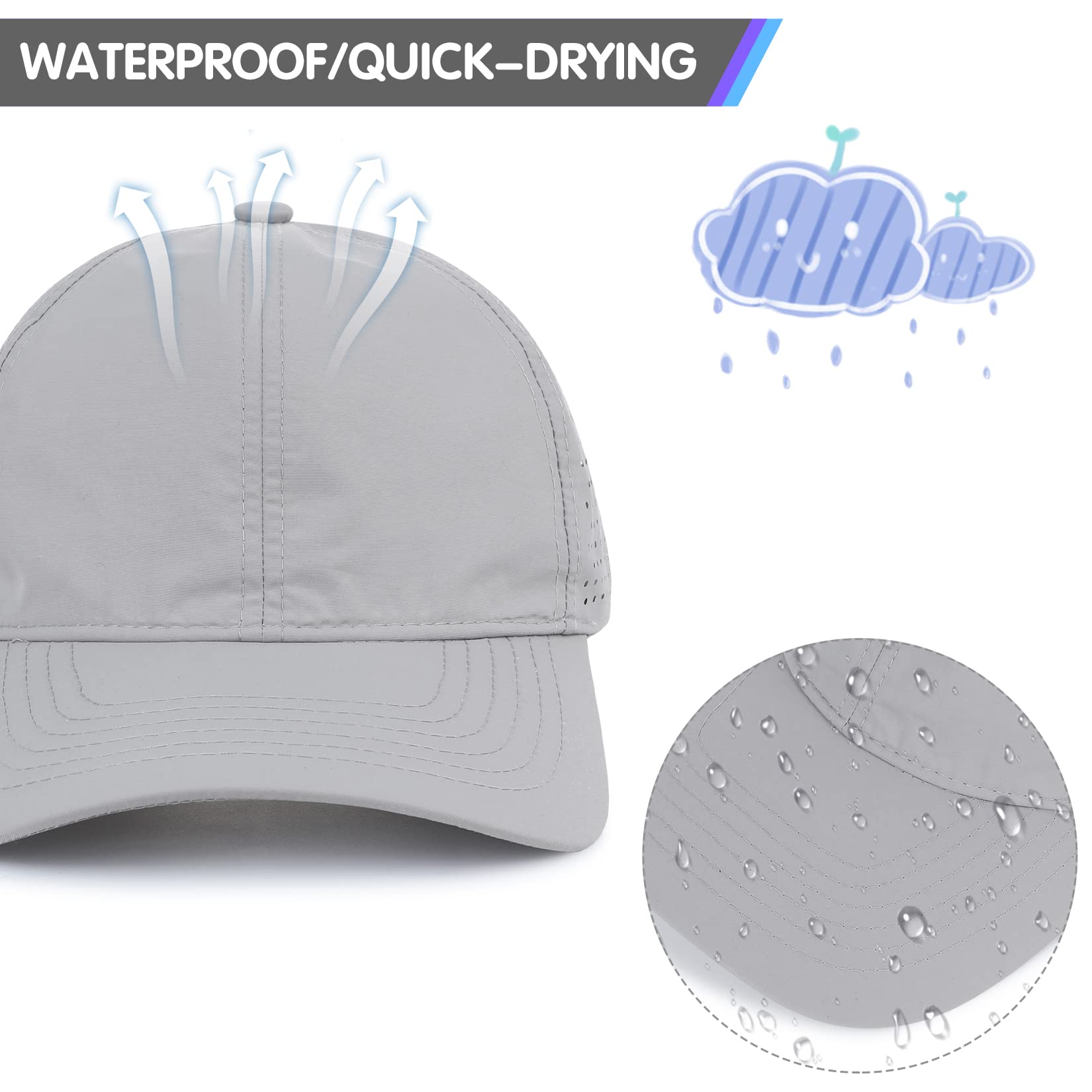 Komorebi Womens Baseball Cap High Ponytail Hat Quick Drying Mesh Trucker Hat Unisex Adjustable Running Hats Dad Hat Light Grey Medium