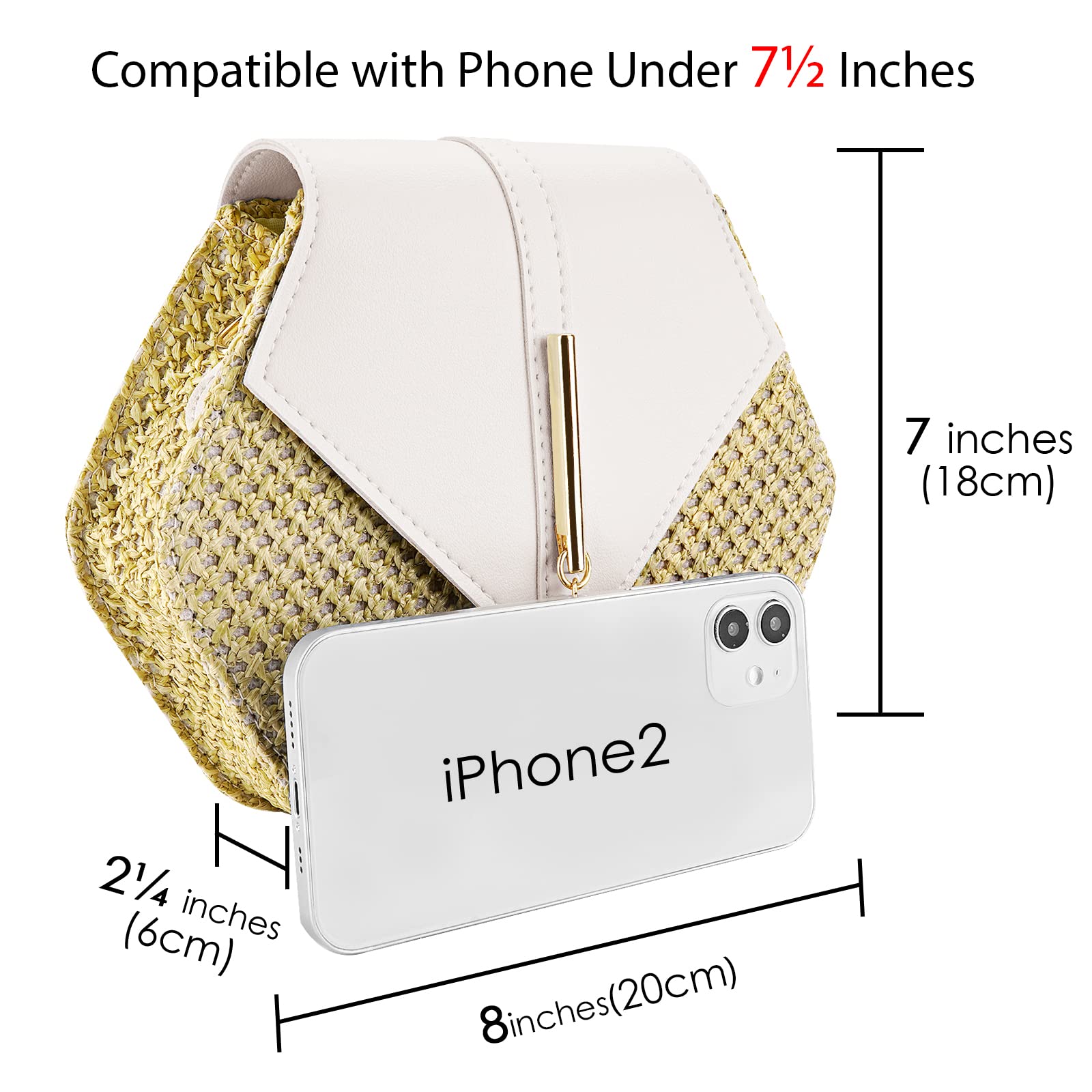 Linkidea Straw Shoulder Bag for Women Beach, Cute Woven Crossbody Bag, Summer Travel Straw Purse Handbag (White)