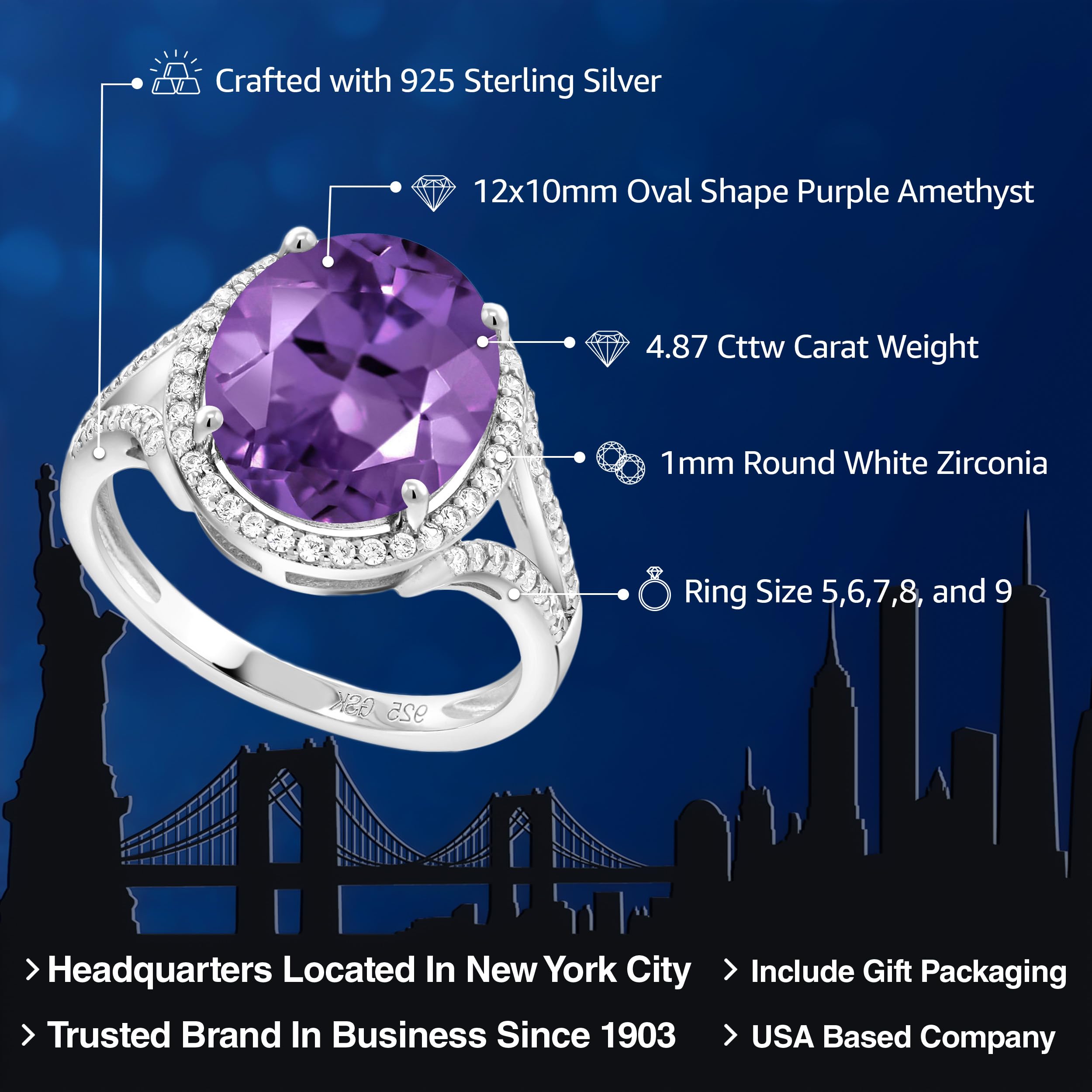 Gem Stone King 925 Sterling Silver 12X10MM Oval Gemstone Birthstone Halo Engagement Ring | Wedding Anniversary Promise Ring For Women | Available In Size 5,6,7,8,9