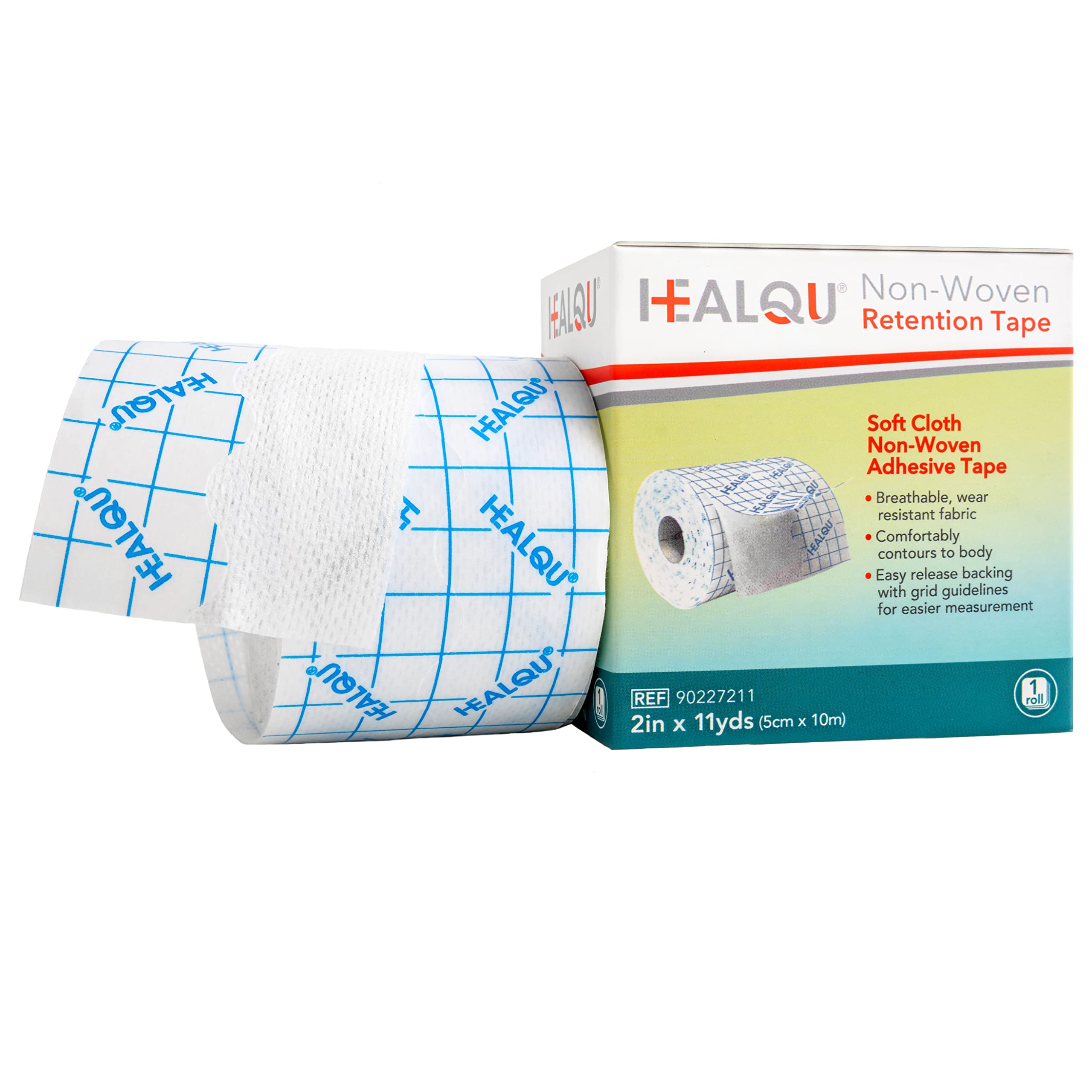 HEALQU Retention Tape Non Woven Adhesive Breathable Wear Resistent Fabric Easy Release Backing with Grid (2x11)