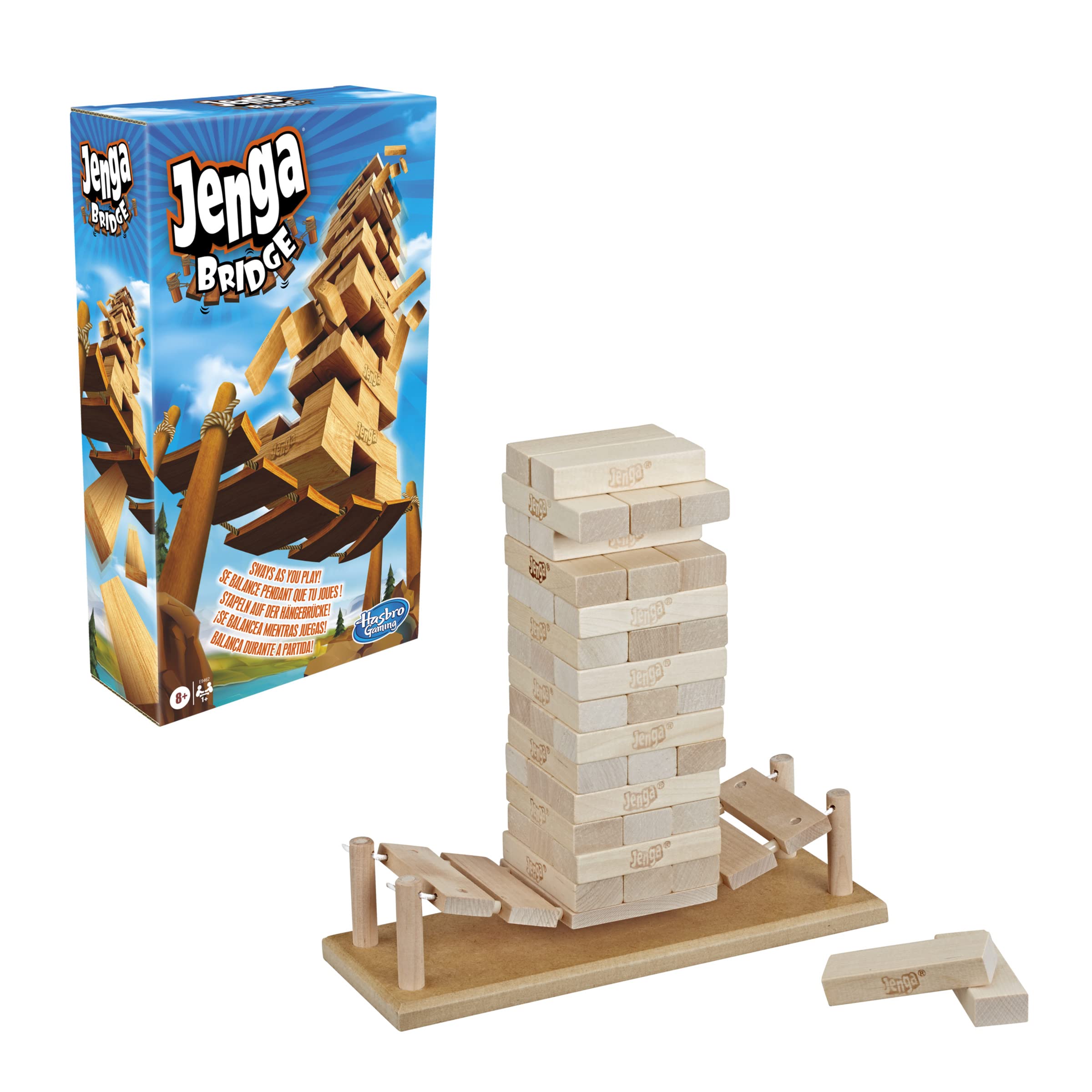 Hasbro Gaming Jenga Bridge Wooden Block Stacking Tumbling Tower Game for Kids Ages 8 & Up, 1 or More Players