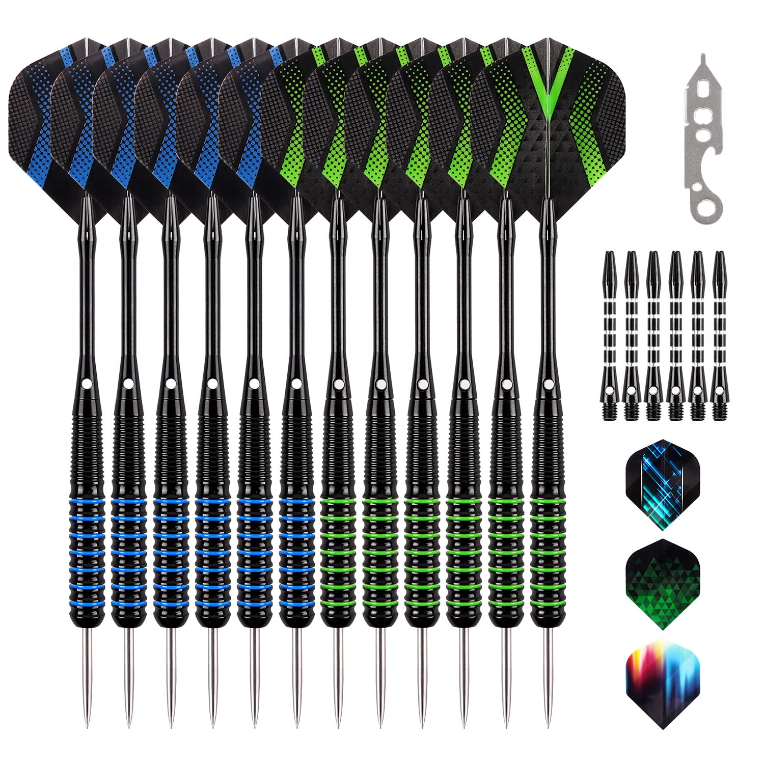 Grebarley Darts Steel Tip Set Professional for Dartboard 4 Sets 54 Pcs 20 22 Grams with 9 Extra Flights Tool Kit O Rings Ebook