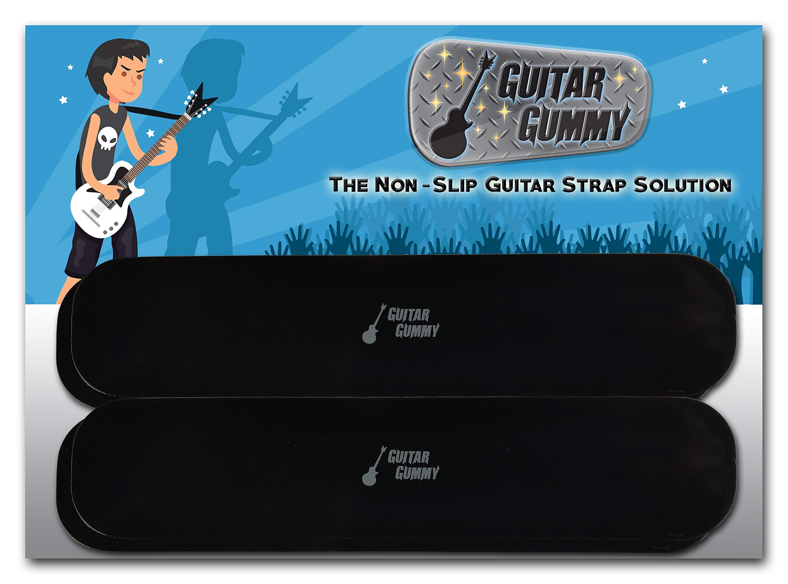 Guitar Gummy™ The ORIGINAL Guitar Strap Non Slip Grip Strip Pad; Prevent Neck Dive - SET of 4 PIECES; Large Black (Black)