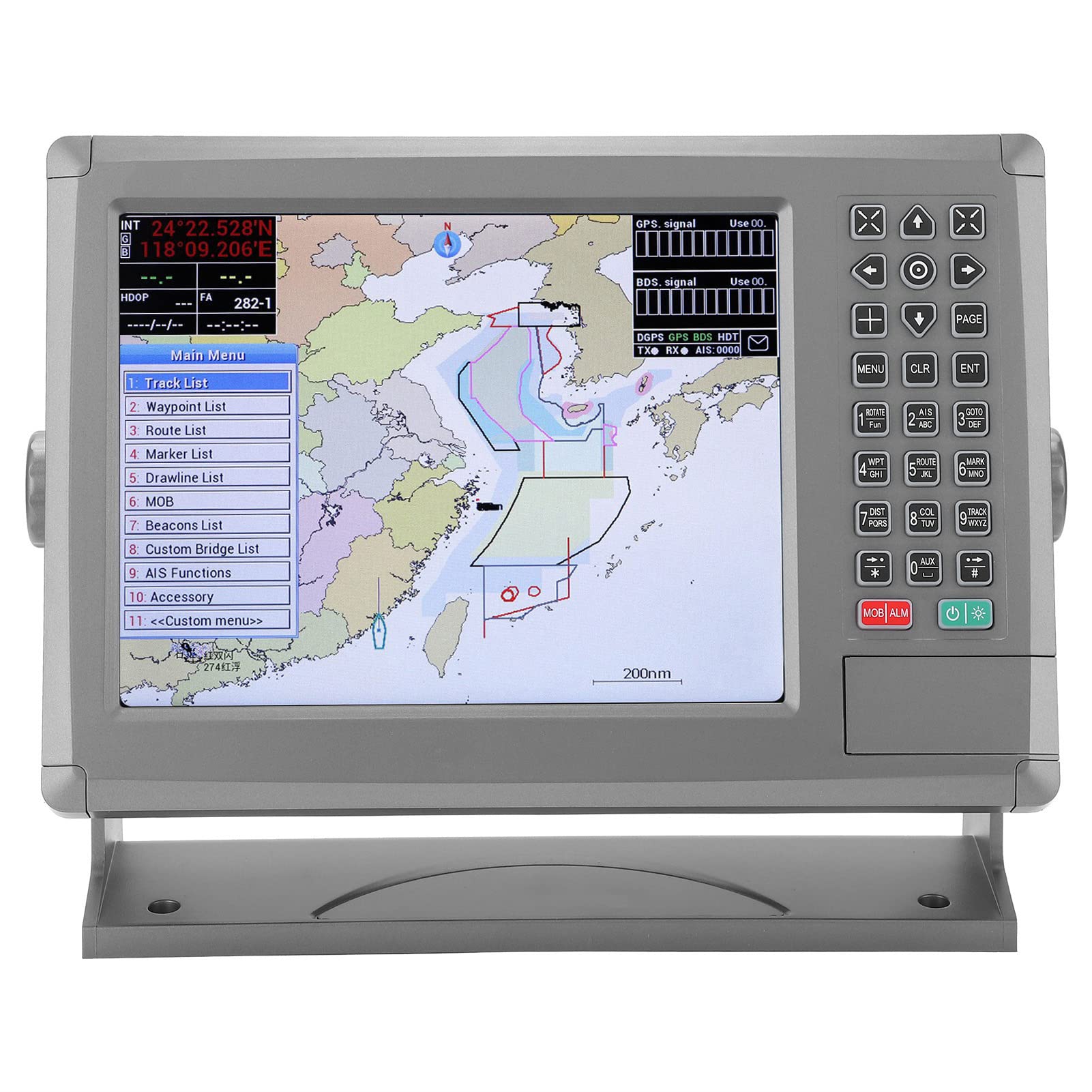 Marine Navigator,10.4in Marine Navigator Color LCD Display Voice Broadcast Alarm Built?in Global Charts for Boat DC12V?36V