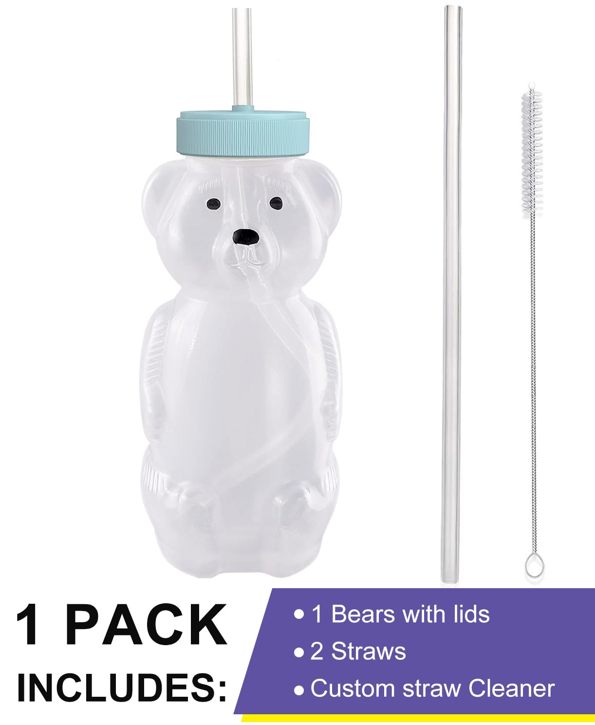 Honey Bear Straw Cups for Babies 1 pack, 8oz straw bear cup with improved safety lid design, honeybear baby cup straw, Leak-Proof & Food-Grade & BPA Free (AQUA)