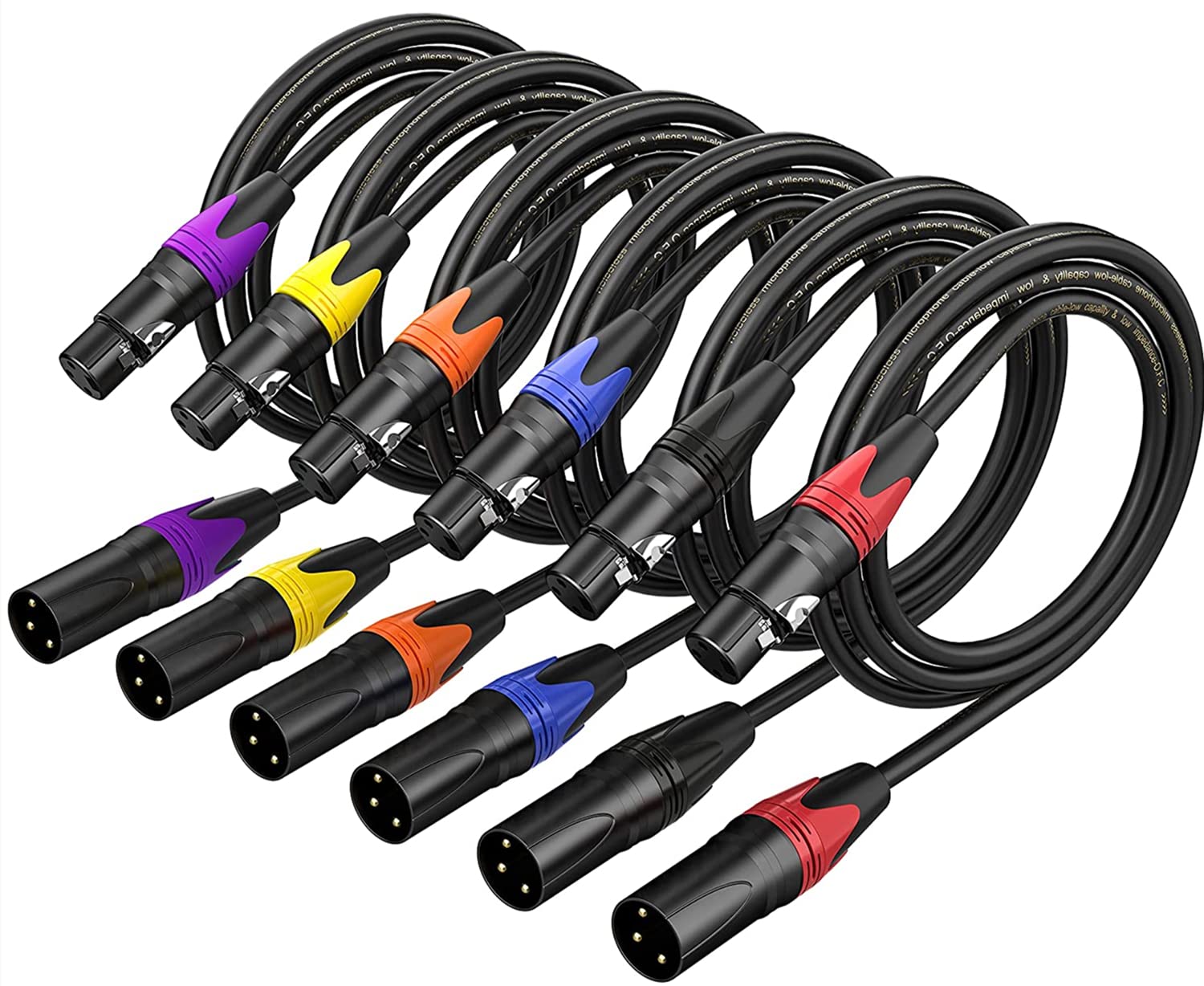 koneboss XLR Cables 3ft 6Pack Gold Plated XLR to XLR Cable 3 Pin XLR Microphone Cable Premium Balanced XLR Male to Female Patch Cords for Mic Mixer,Podcast, Studio
