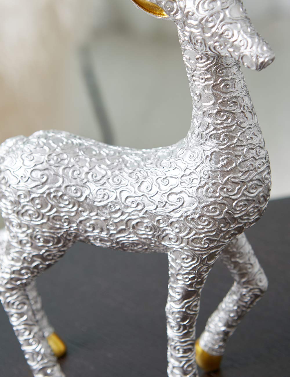 HAUCOZE 2pcs Deer Statue Decor Reindeer Sculpture Home Gifts Modern Craft Table Centerpiece Arts Polyresin Silver 12inch