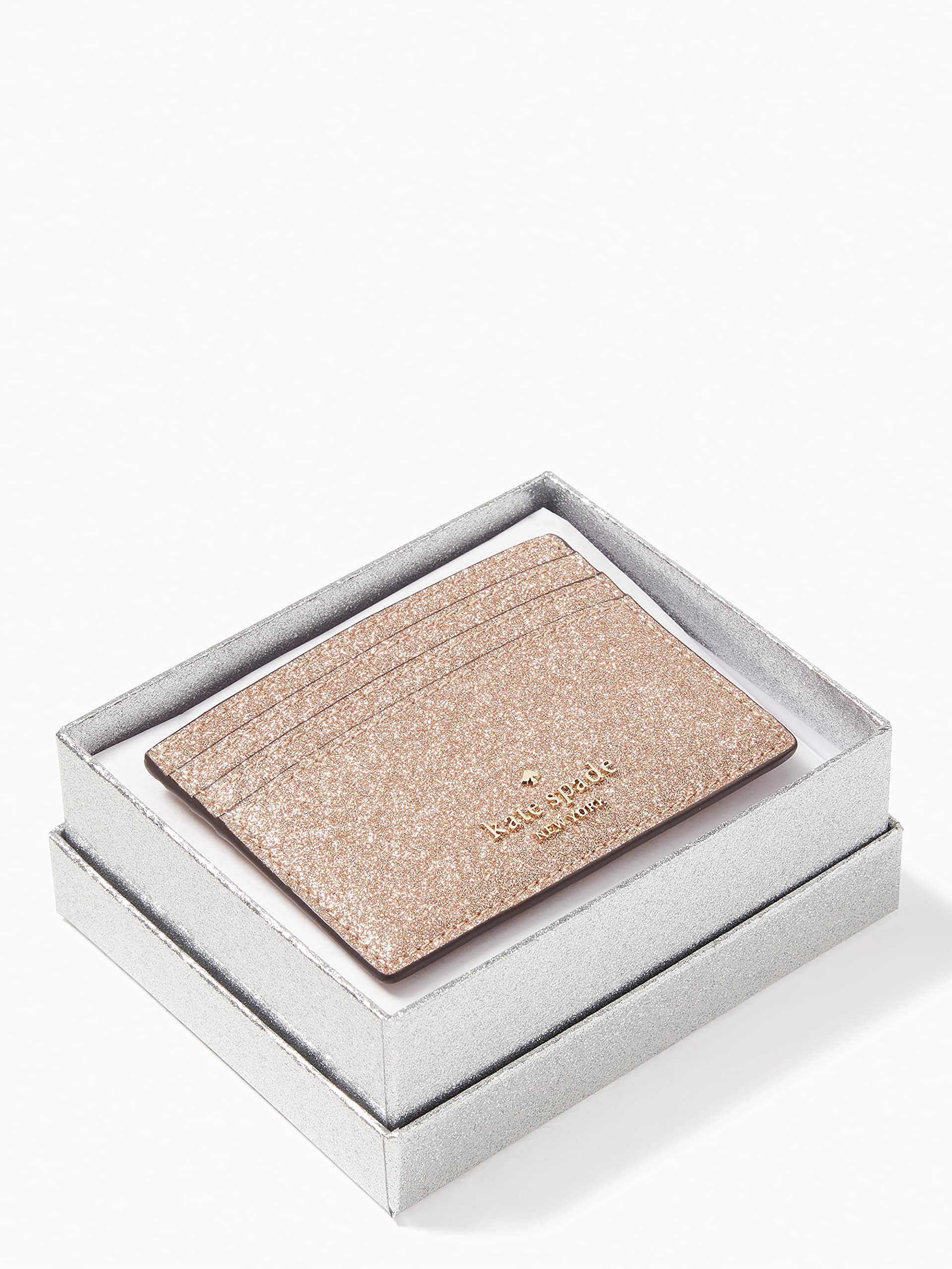 Kate Spade New York Shimmy Glitter Boxed Small Faux Leather Cardholder (Rose Gold)
