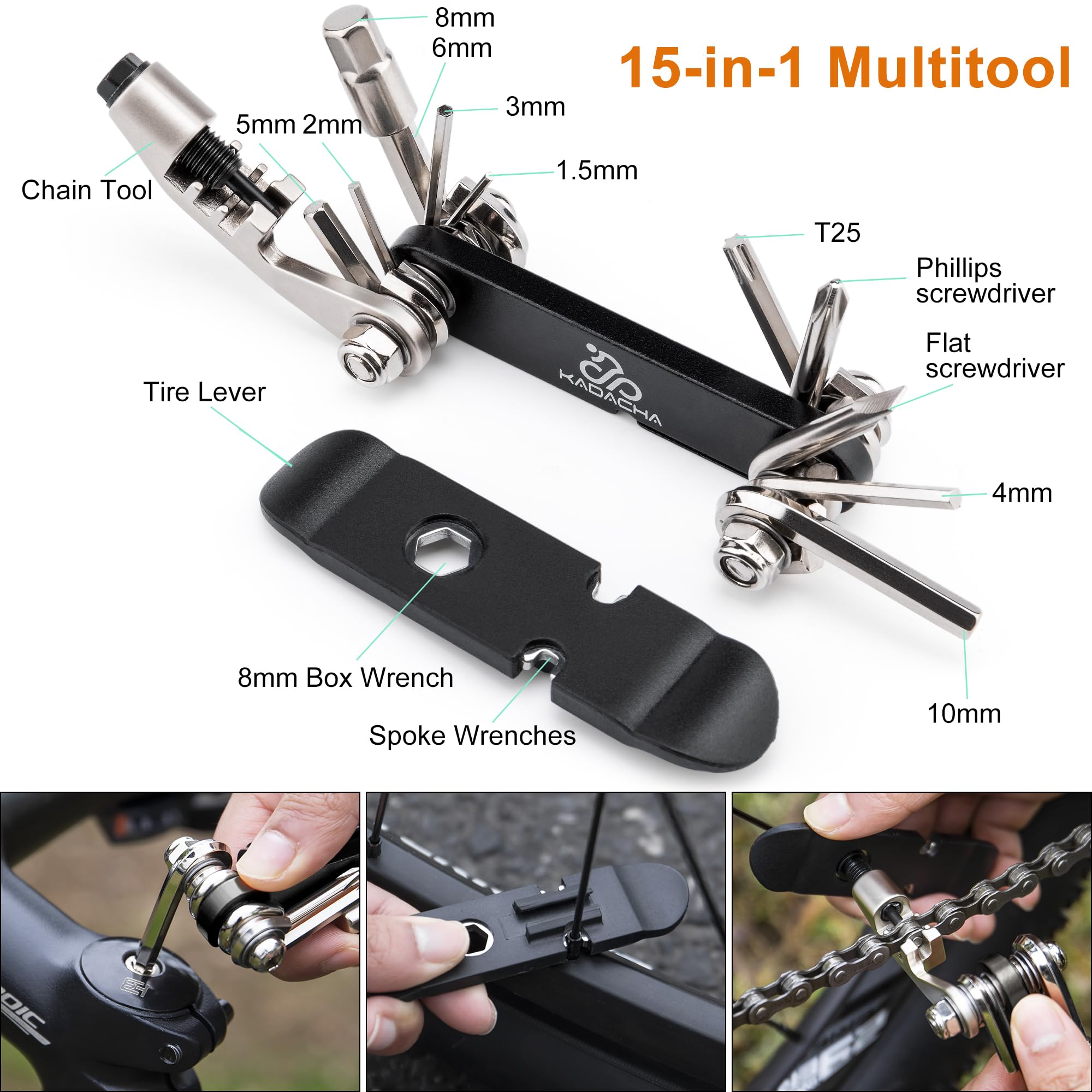 GEWAGE Bicycle Phone Mount Bag & Bicycle Tire Pump, Bike Multitool with Tyre Lever - Bike Tool Kits for Repair and Maintenance at Home or On The Road