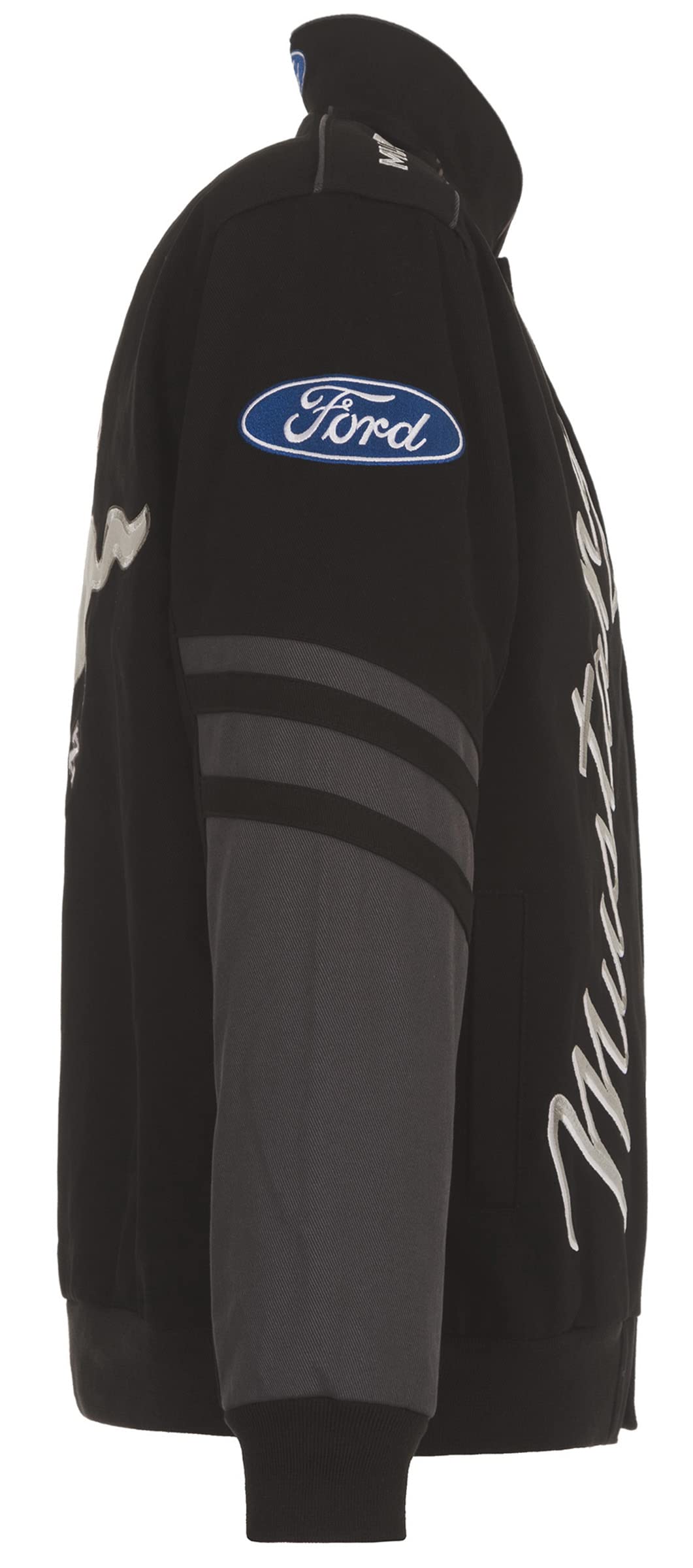 JH DESIGN GROUP Men's Ford Mustang Jacket an Embroidered Classic Twill Coat (BSC1 Black, Large)