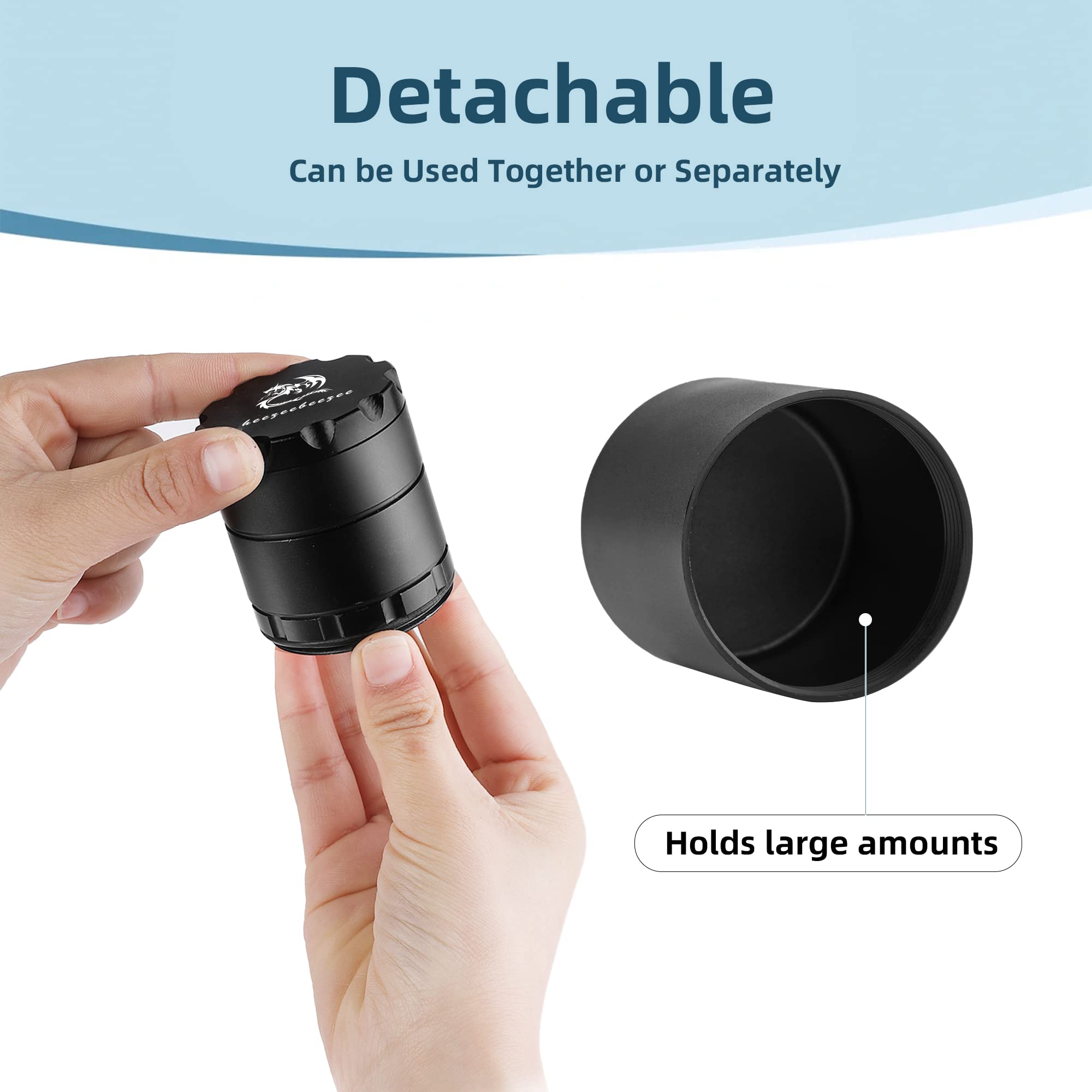 HeezeeBeezee 2 Inch Spice Grinder with Large Capacity Storage Container (Black)