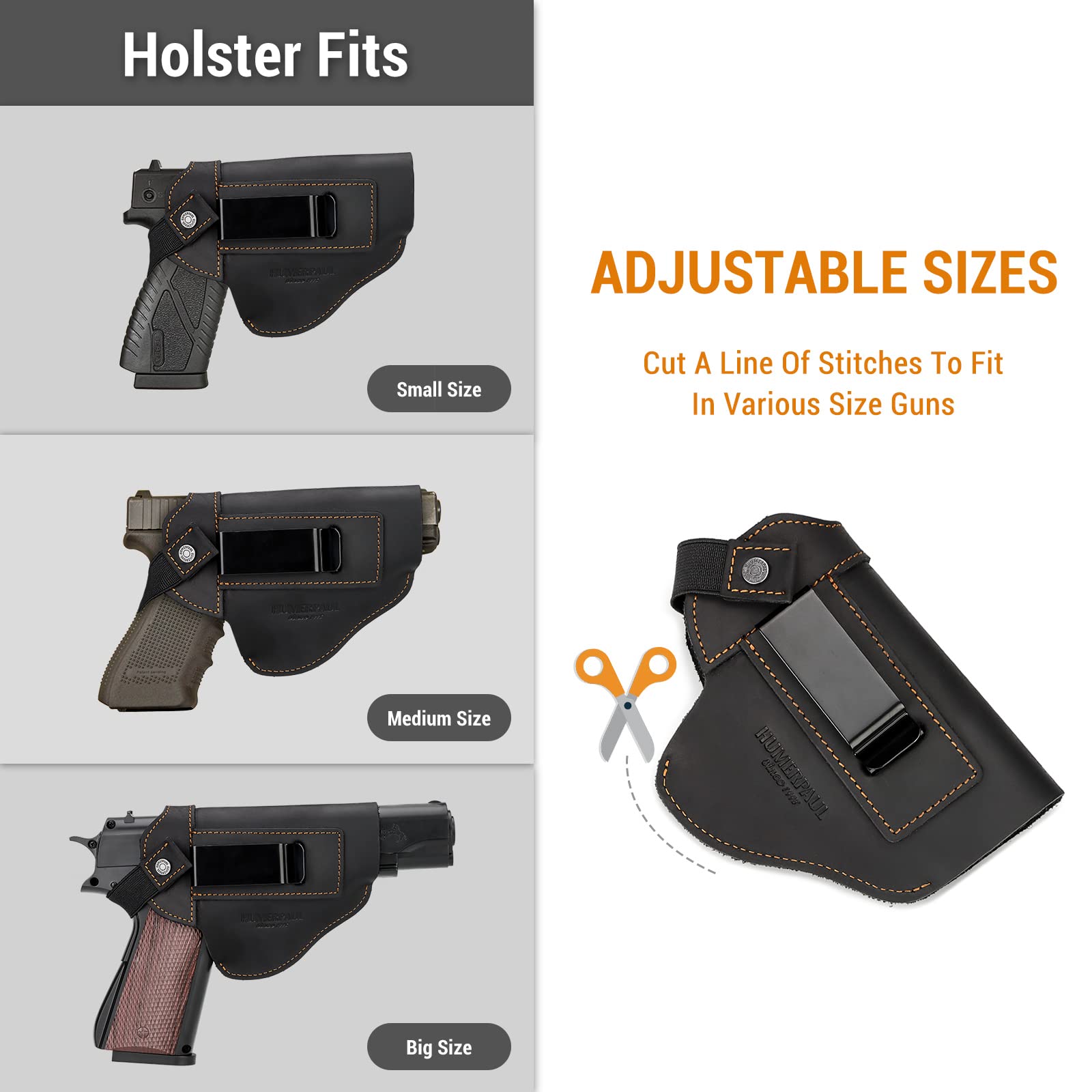 Genuine Leather Gun Holster for Concealed Carry, Men Women Universal IWB Belt Holster for Right & Left Hand, Fit Most Full Size Compact Subcompact Pistol (Brown)