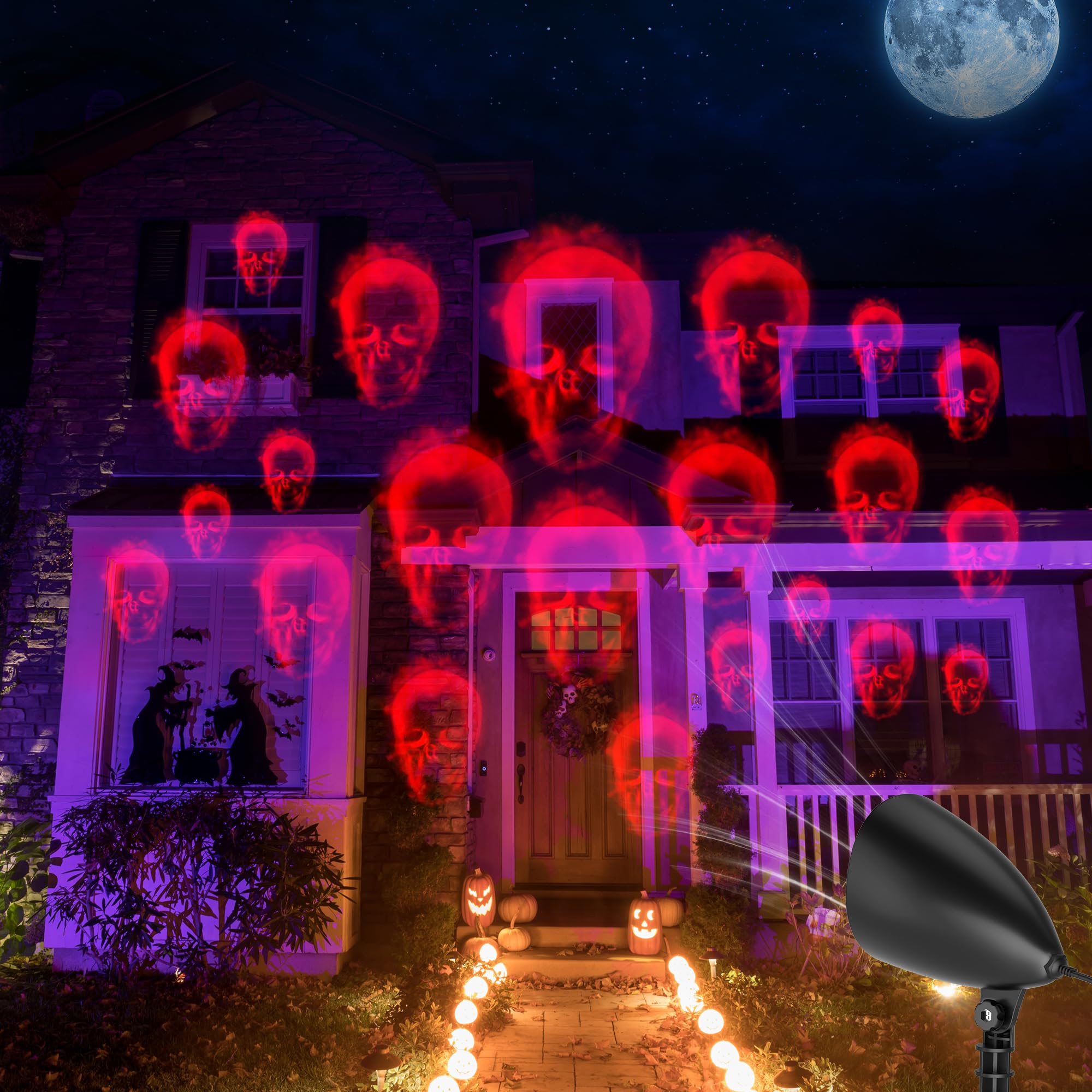 Halloween Projector Lights Outdoor GYLEFY Halloween Christmas Decorations Lights 3D Dynamic Skull Halloween Window Projector Waterproof Spooky Projector Lights Skeleton Scary Props Graveyard Indoor