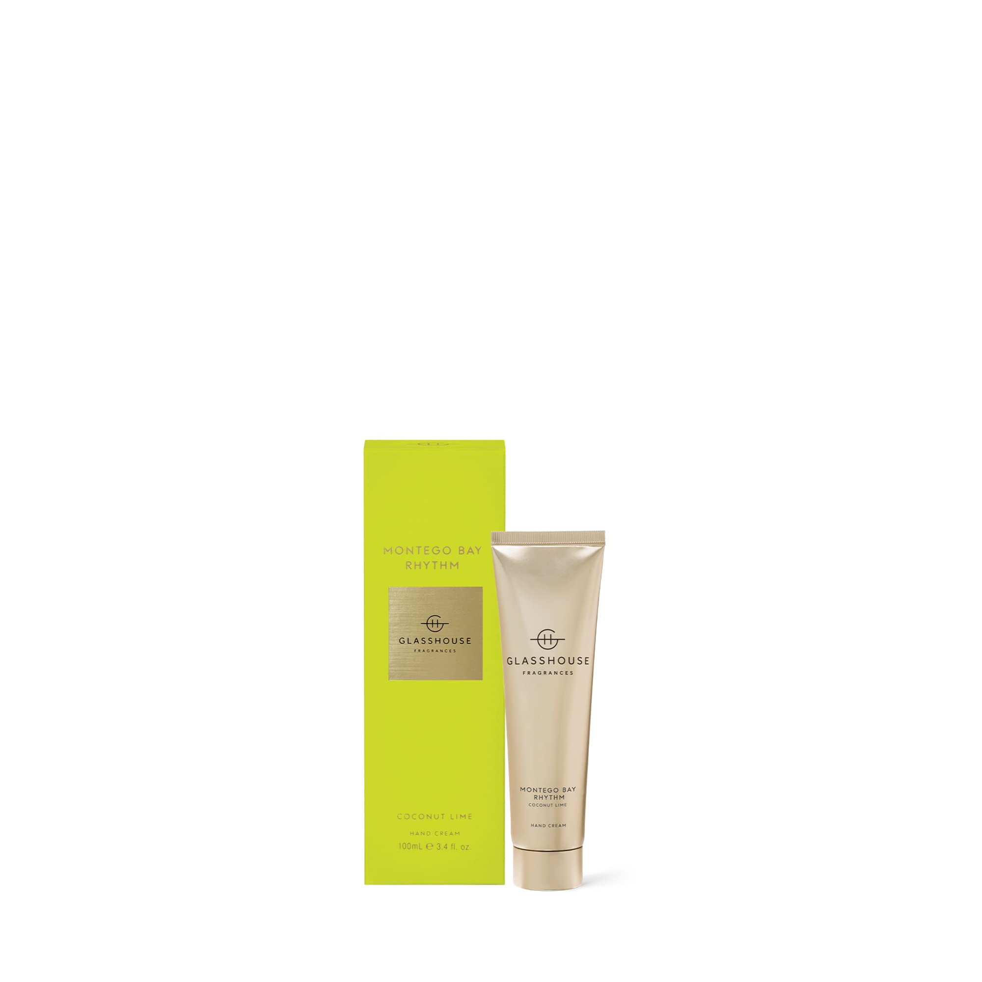 Glasshouse Fragrances Montego Bay Rhythm Hand Cream, Rich in Shea Butter & Rosehip Oil, Moisturizing & Perfume Scented, Coconut & Lime, 3.4 Fl Oz (100mL)