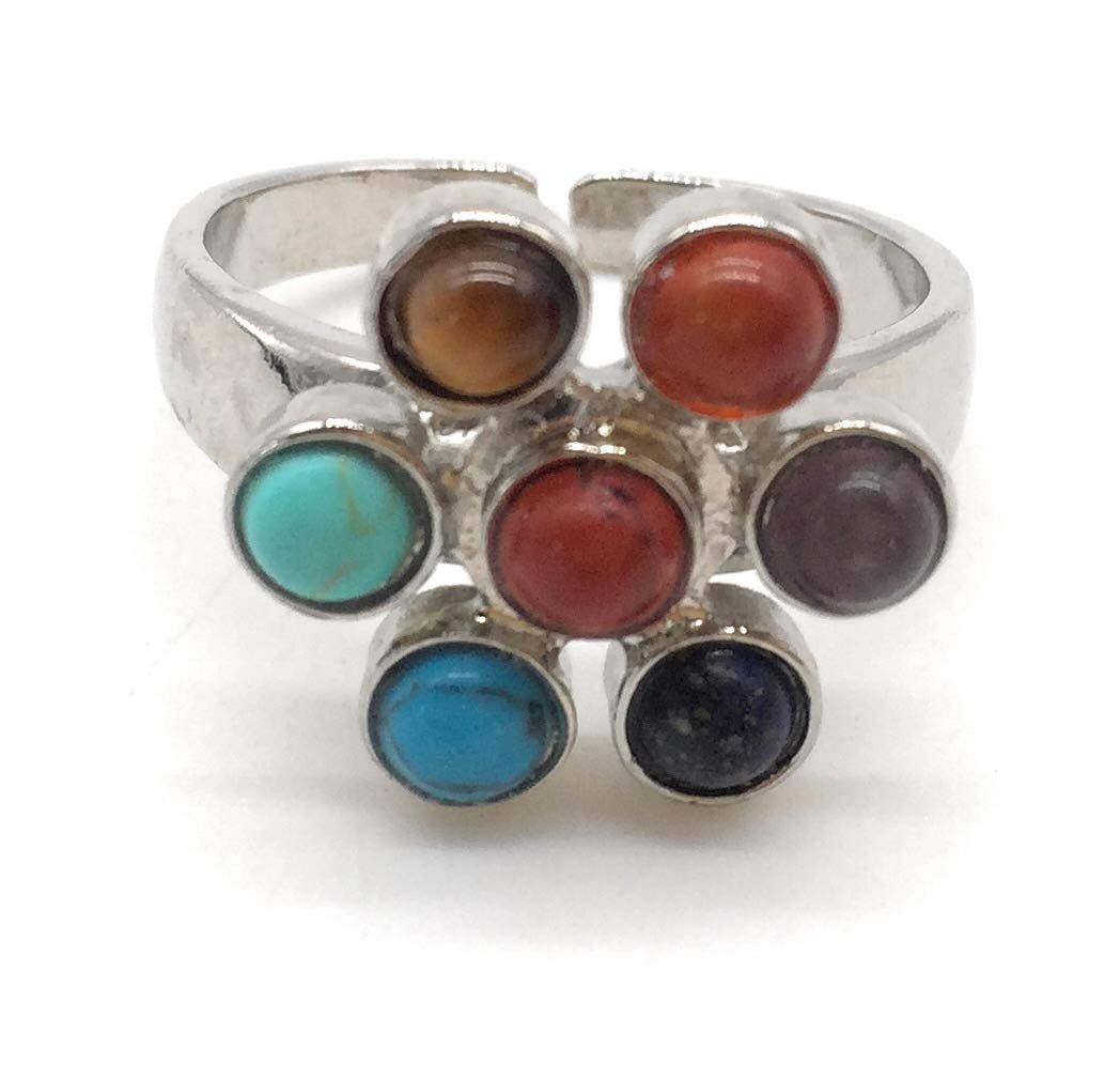 Healing Natural Stones Adjustable 7 Chakra Ring Reiki Gem Jewelry Gift Anniversary Unisex