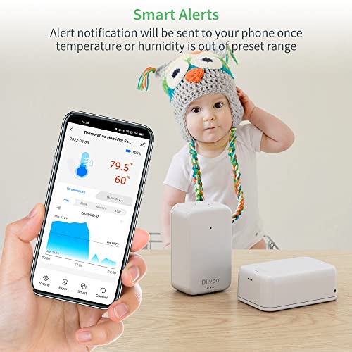 WiFi Temperature Sensor 3 Pack, Diivoo Remote Thermometer Compatible with Alexa, Wireless Humidity Monitor with App Notification Alert, Smart Hygrometer Meter for Home, Pet, Indoor