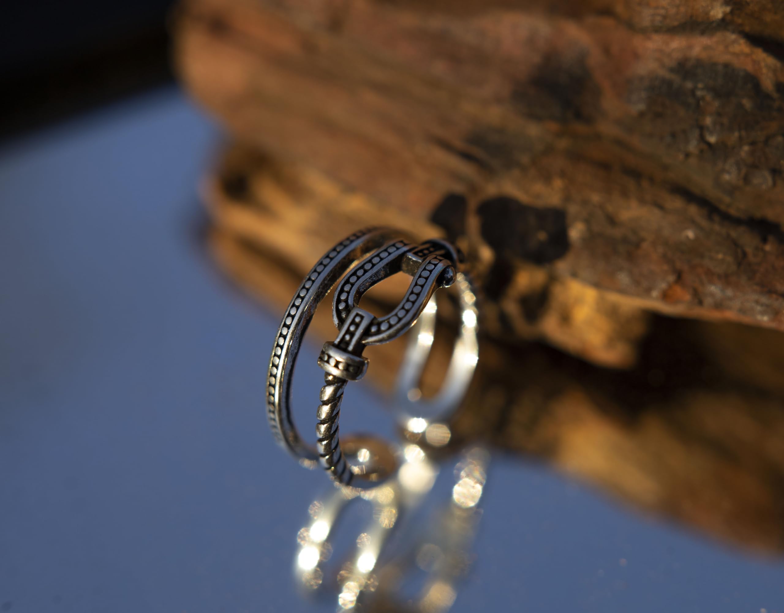 K&H JWL LUCKY HORSESHOE Sterling Silver Vintage Belt Buckle Double Band Open Ring