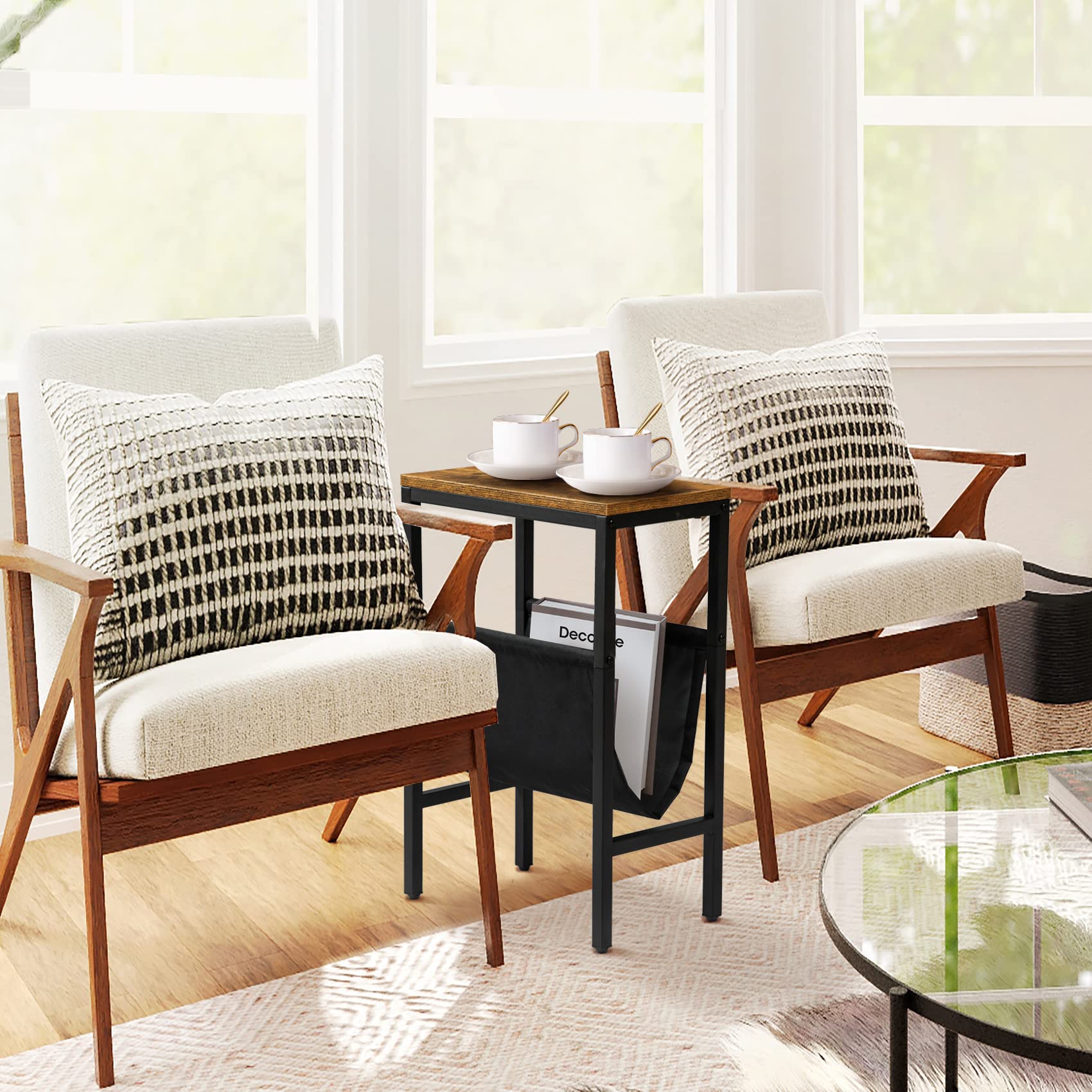 Small End Tables for Small Spaces – Small Side Table Living Room – Industrial Small Nightstand Bedroom –Narrow End Table – Slim Skinny Bedside Table – Little Thin Accent Table Tiny Drink Table