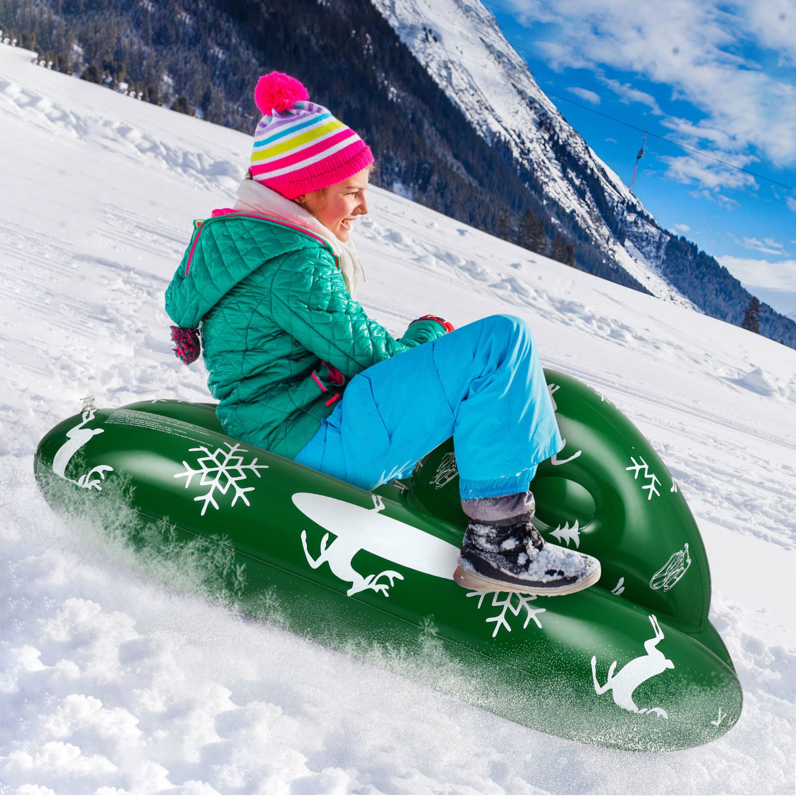 LIOOBO Inflatable Snow Sled Snowmobile Wearproof Snow Sled Snow Tube Winter Christamas Gift
