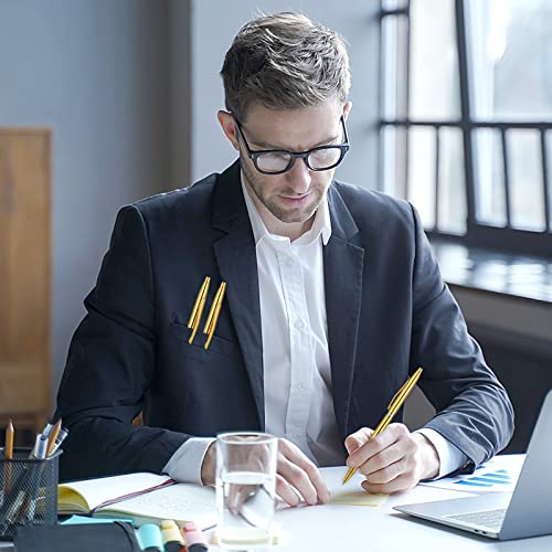 TIESOME Ballpoint Pens, 3 Pack Slim Stainless Steel Metallic Retractable Pens Black Ink 1 mm Nice Gift for Business Office Students Teachers Wedding Christmas (Gold)