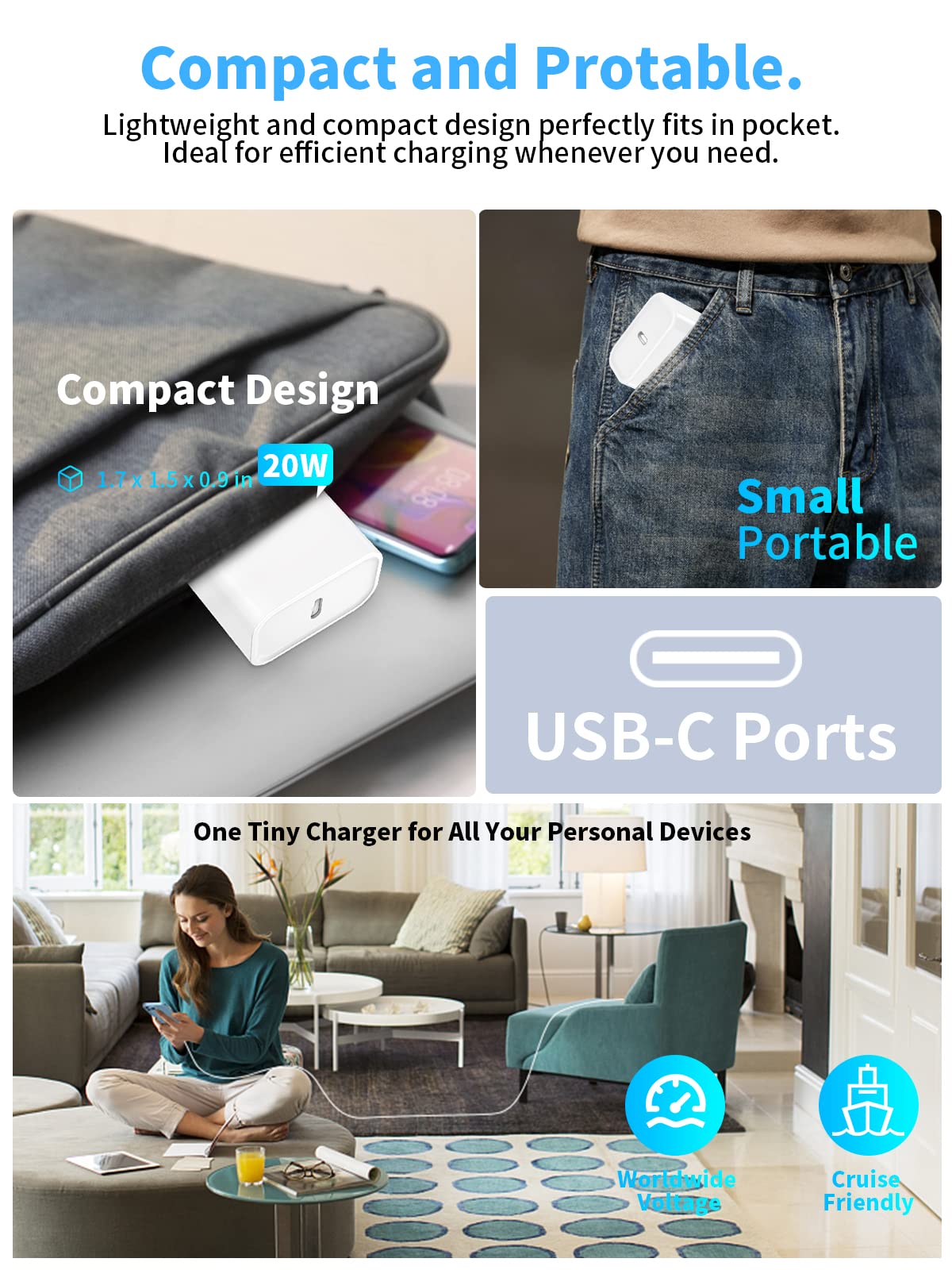 iPhone Charger Fast Charging,3-Pack 20W Type C Fast Wall Charger,USB C Charger Block for iPhone 14/13 Pro/12 Mini/11 Pro Max/X/XS/8,iPad Pro/Air/Mini,AirPods with 6.6FT MFi Certified Lightning Cable