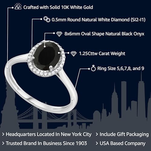 Gem Stone King 10K White Gold 8X6MM Oval Gemstone Birthstone & White Diamond Halo Engagement Ring | Wedding Anniversary Promise White Gold Ring For Women | Size 5,6,7,8,9